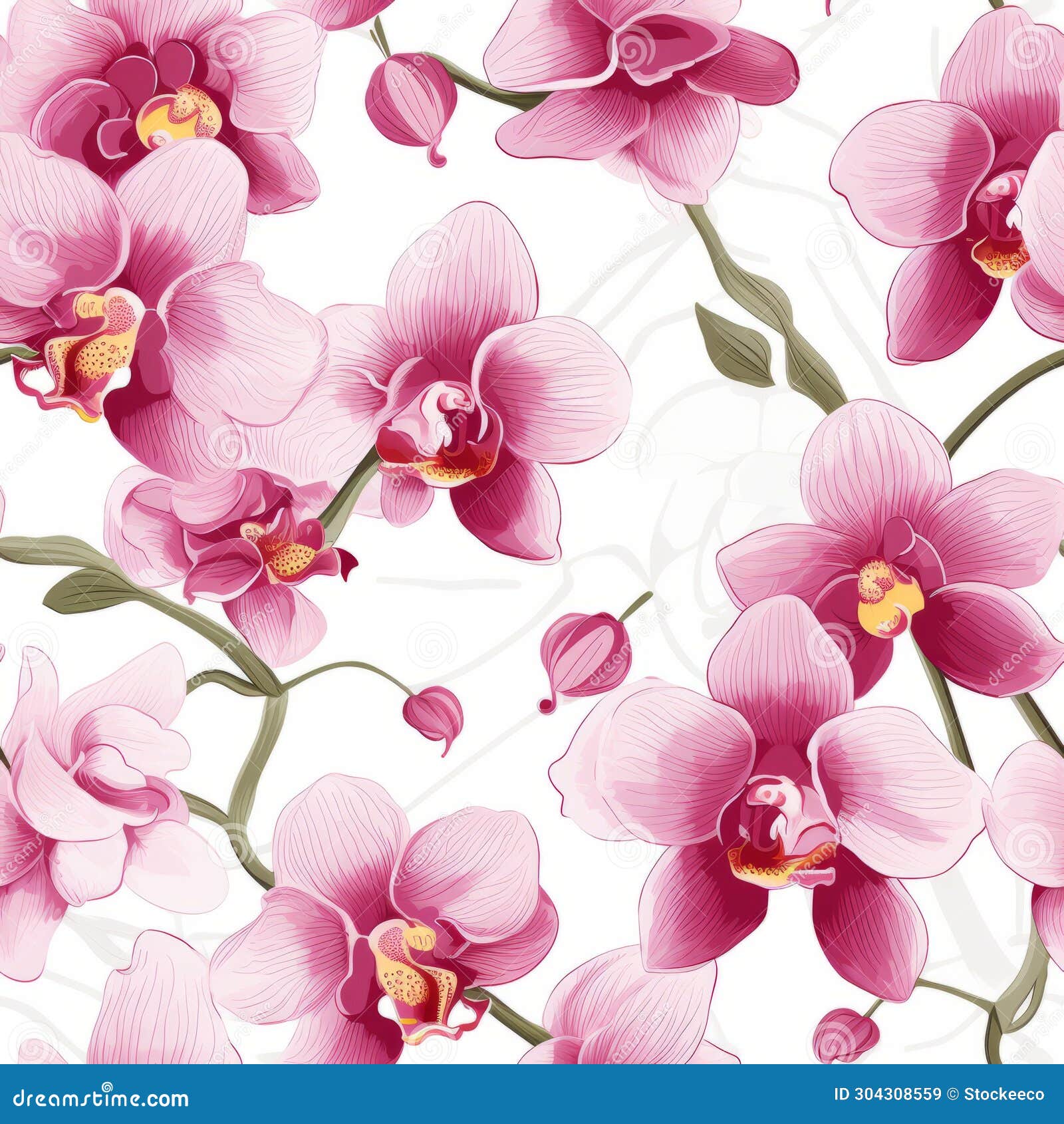 Retro Orchid Pattern with Detailed Illustrations and Multiple Colors ...