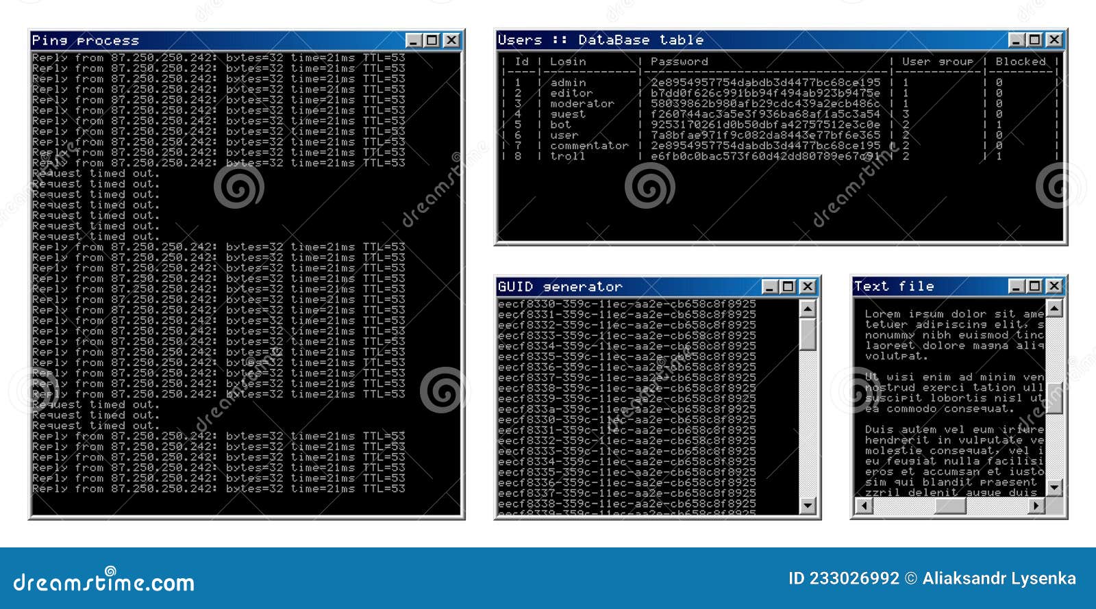 Retro OS User Interface. Vintage Computer Software. Text Command ...