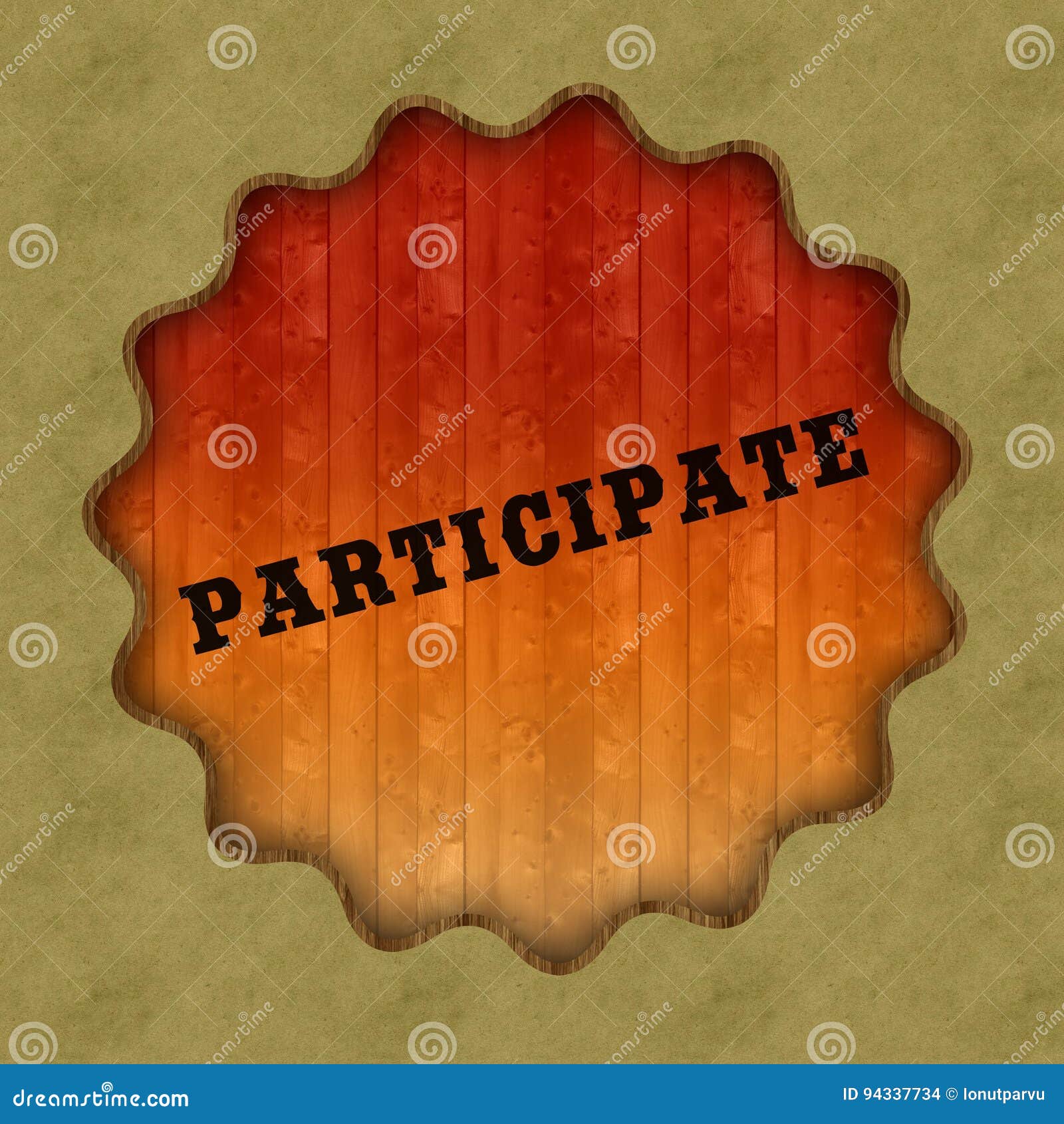 Retro PARTICIPATE Text on Wood Panel Background. Stock Illustration ...