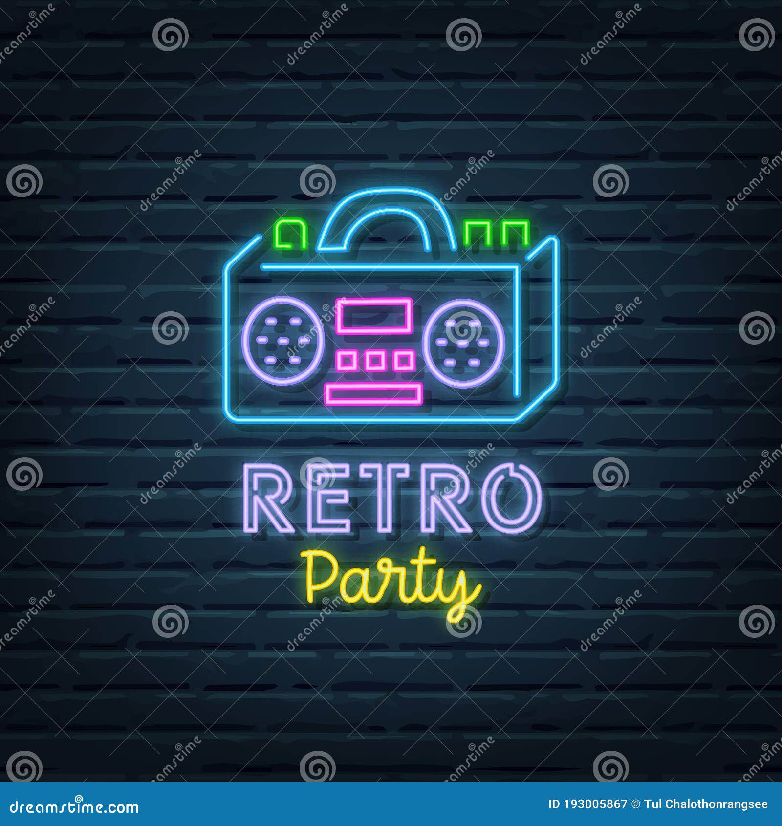 Retro party neon sign stock vector. Illustration of nightlife - 193005867