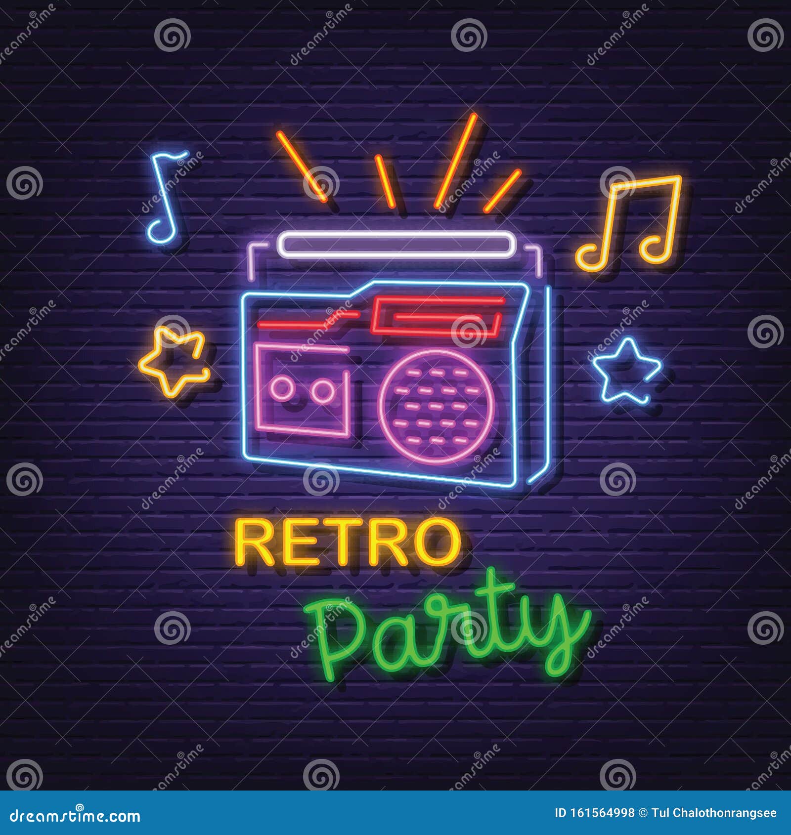 Retro party neon signboard stock illustration. Illustration of player ...