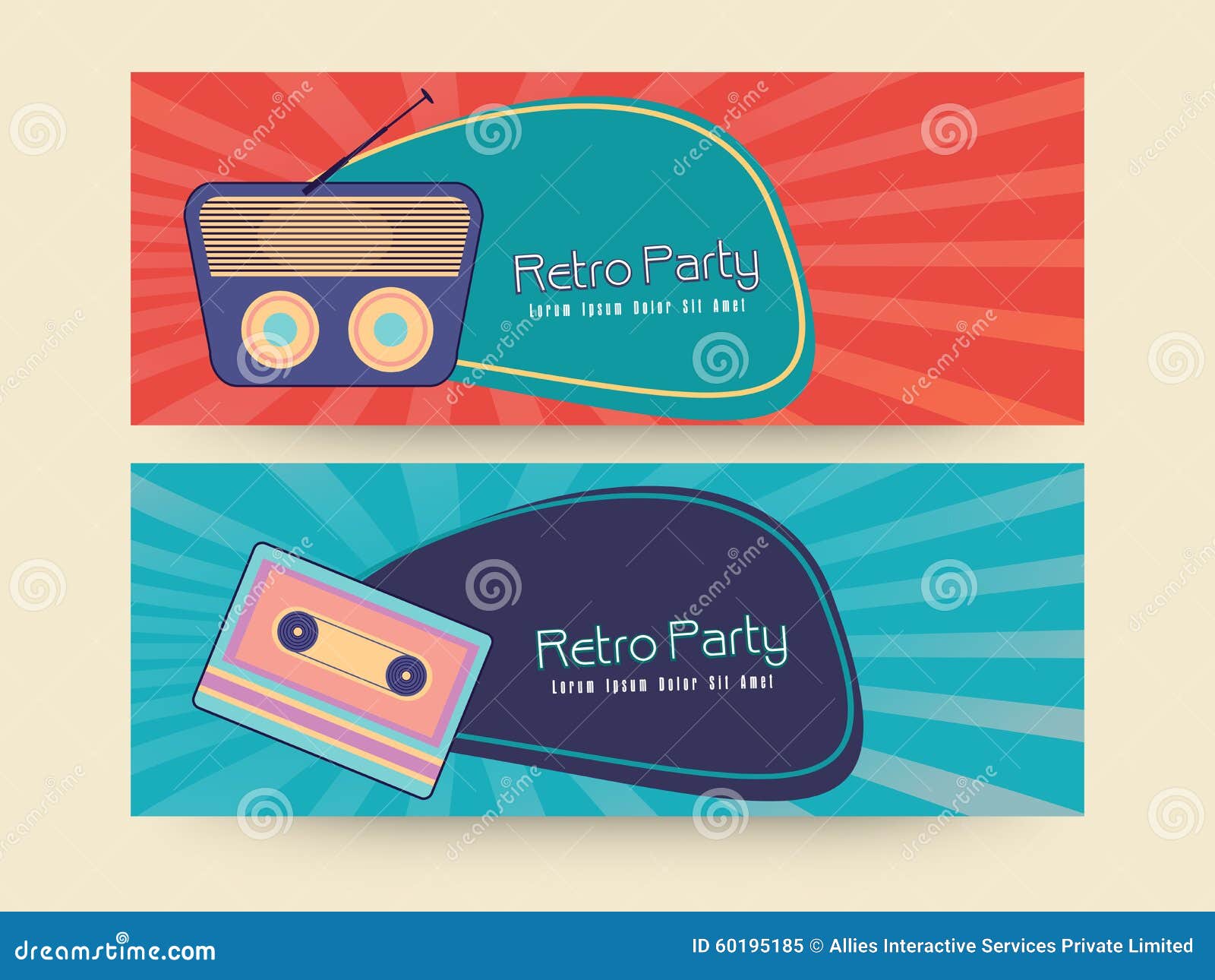 Retro Party Website Header or Banner Set. Stock Illustration - Illustration of marketing ...