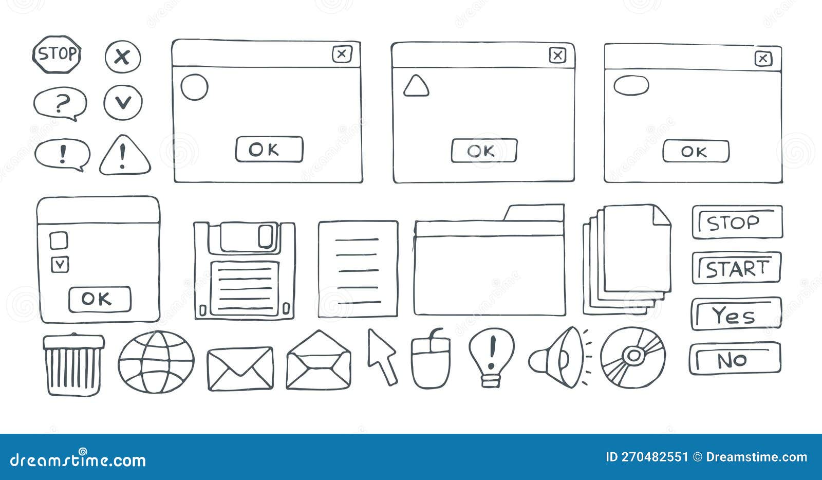 Retro Pc Elements, User Interface, Operating System, Windows, Icons in Trendy Retro Style. Old ...