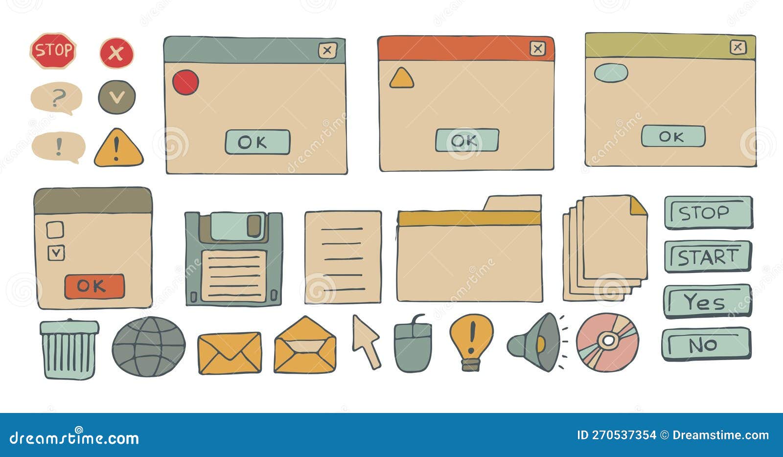 Retro Pc Elements User Interface Operating System Windows Icons In Trendy Retro Style Old