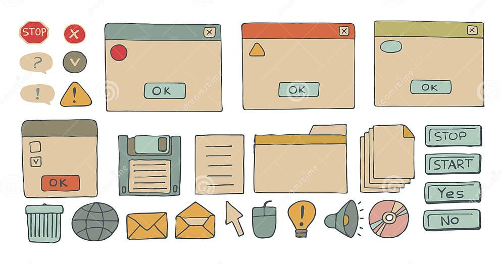 Retro Pc Elements, User Interface, Operating System, Windows, Icons in ...