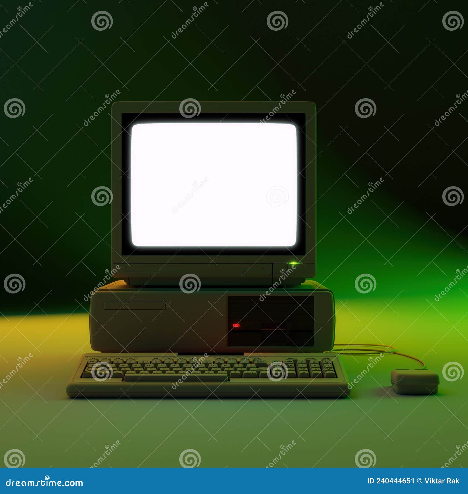 Retro PC Mock-Up with Glowing White Screen in Studio Light. Stock ...