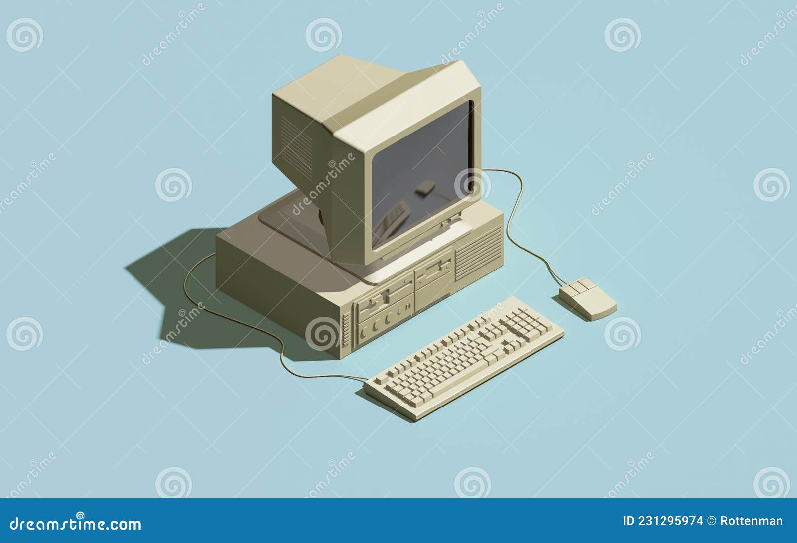 Retro Pc with Mouse and Keyboard. Isometric View. 3d Rendering Stock ...