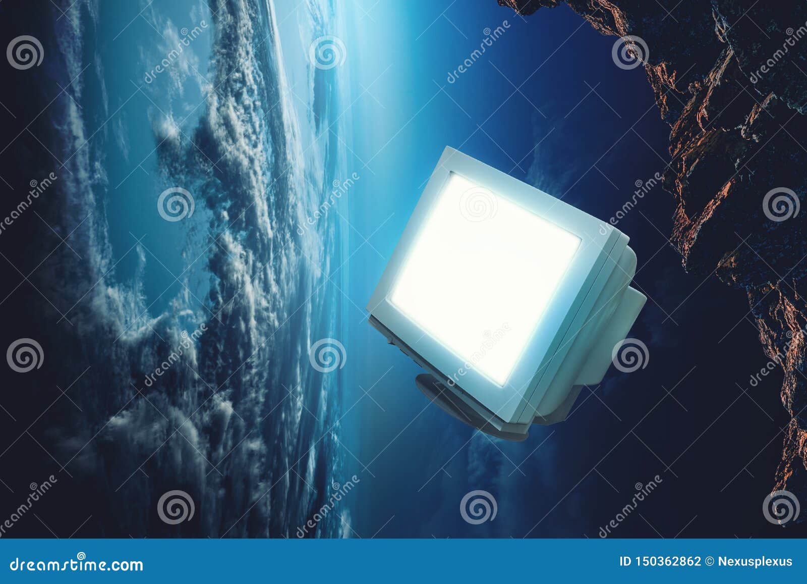 Retro Pc Screen Flying in Space Stock Photo - Image of screen, analog ...