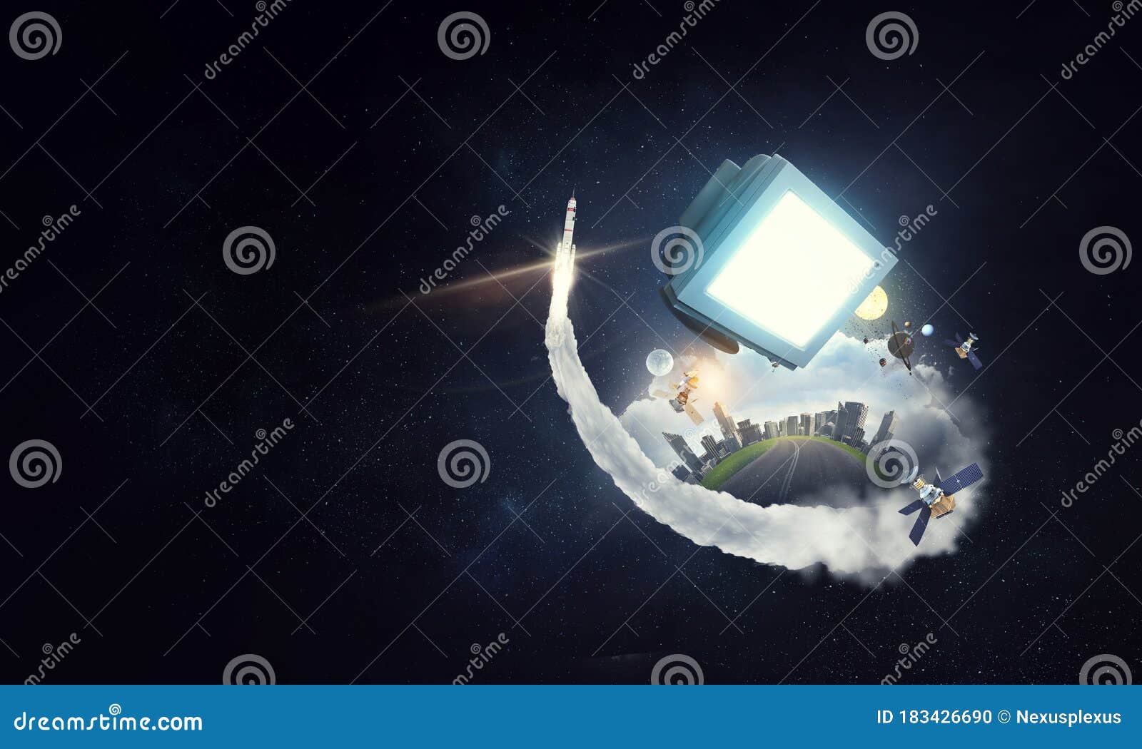 Retro Pc Screen Flying in Space Stock Photo - Image of star, earth ...