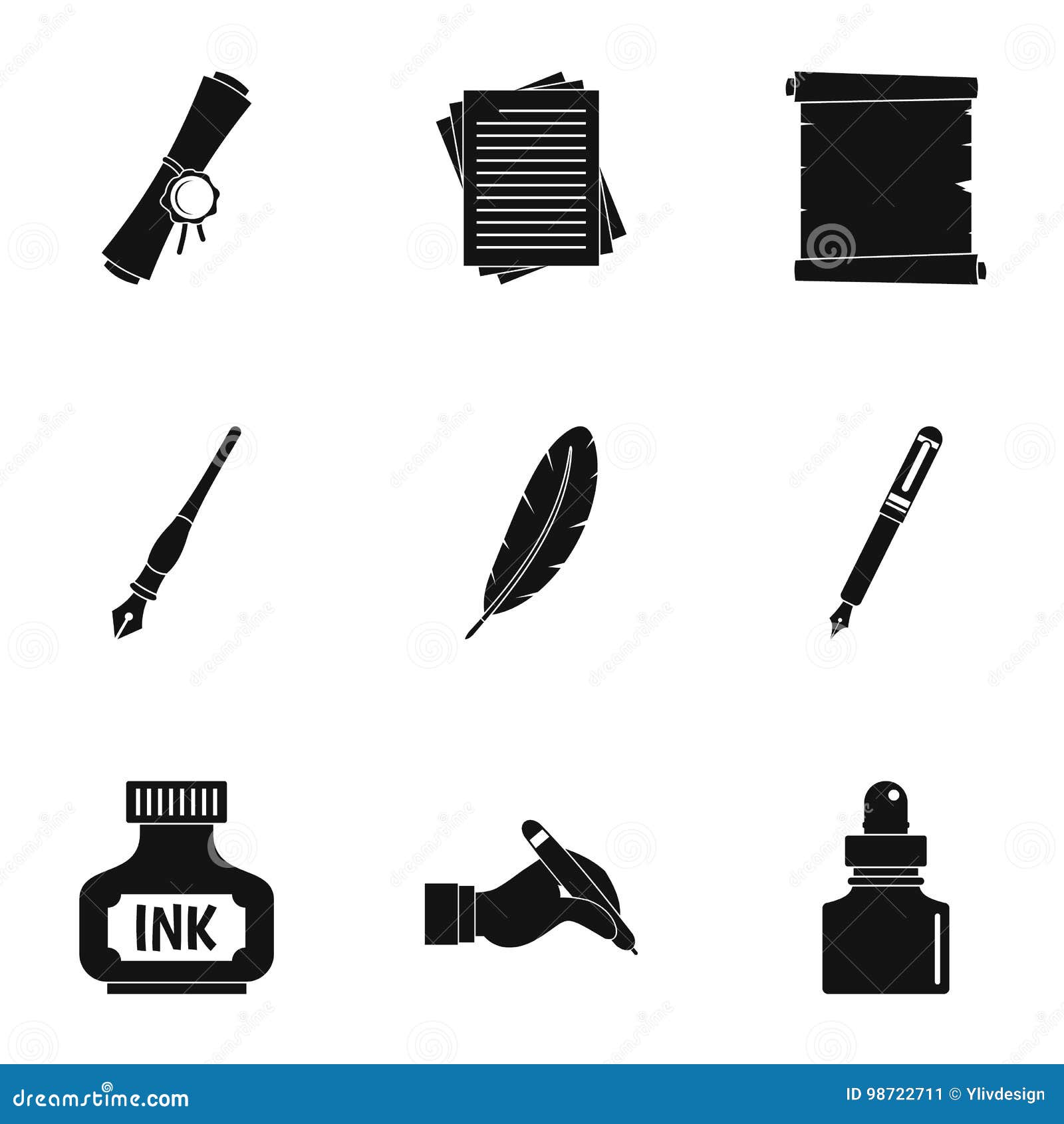 Retro Pen Icon Set, Simple Style Stock Vector - Illustration of paint ...