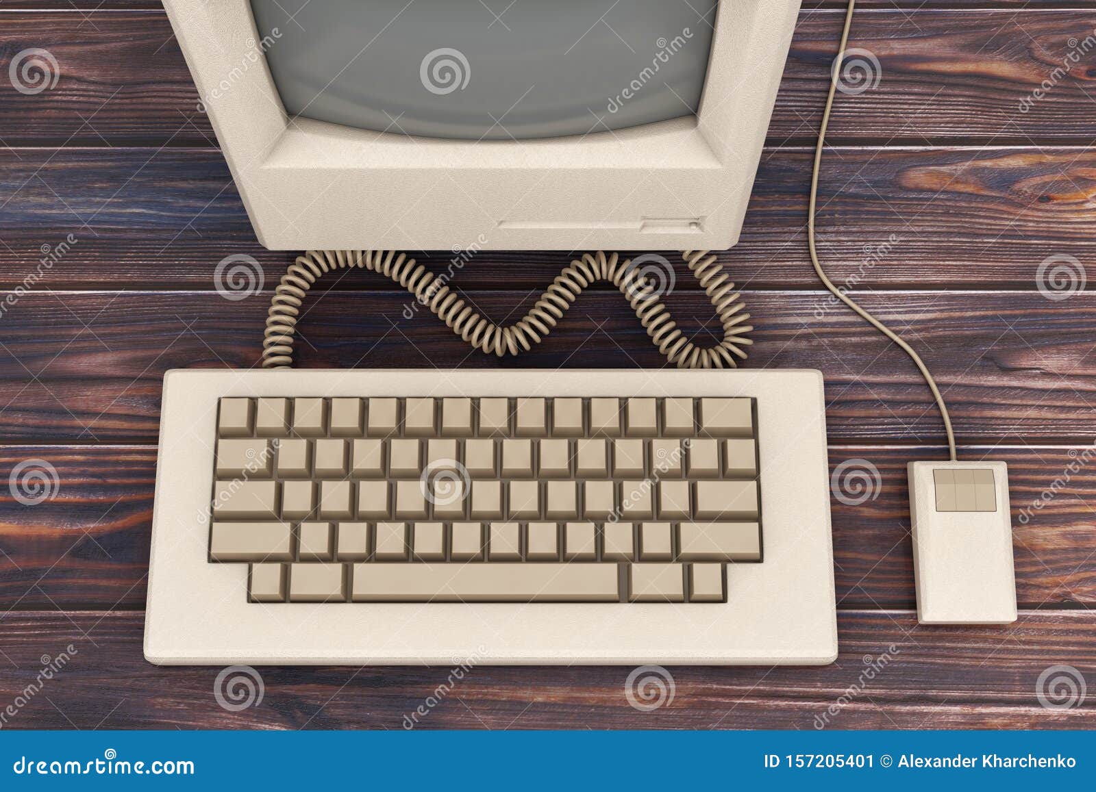 Retro Personal Computer The System Unit Monitor Keyboard And Mouse 3d Rendering Stock