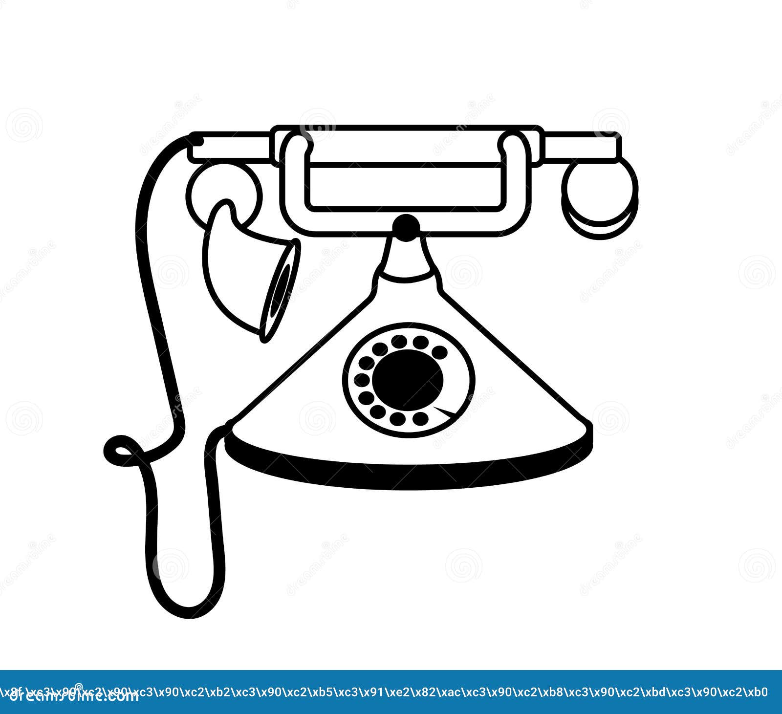 A Retro Phone with a Dial and a Handset in a Linear Style. Stock Vector ...