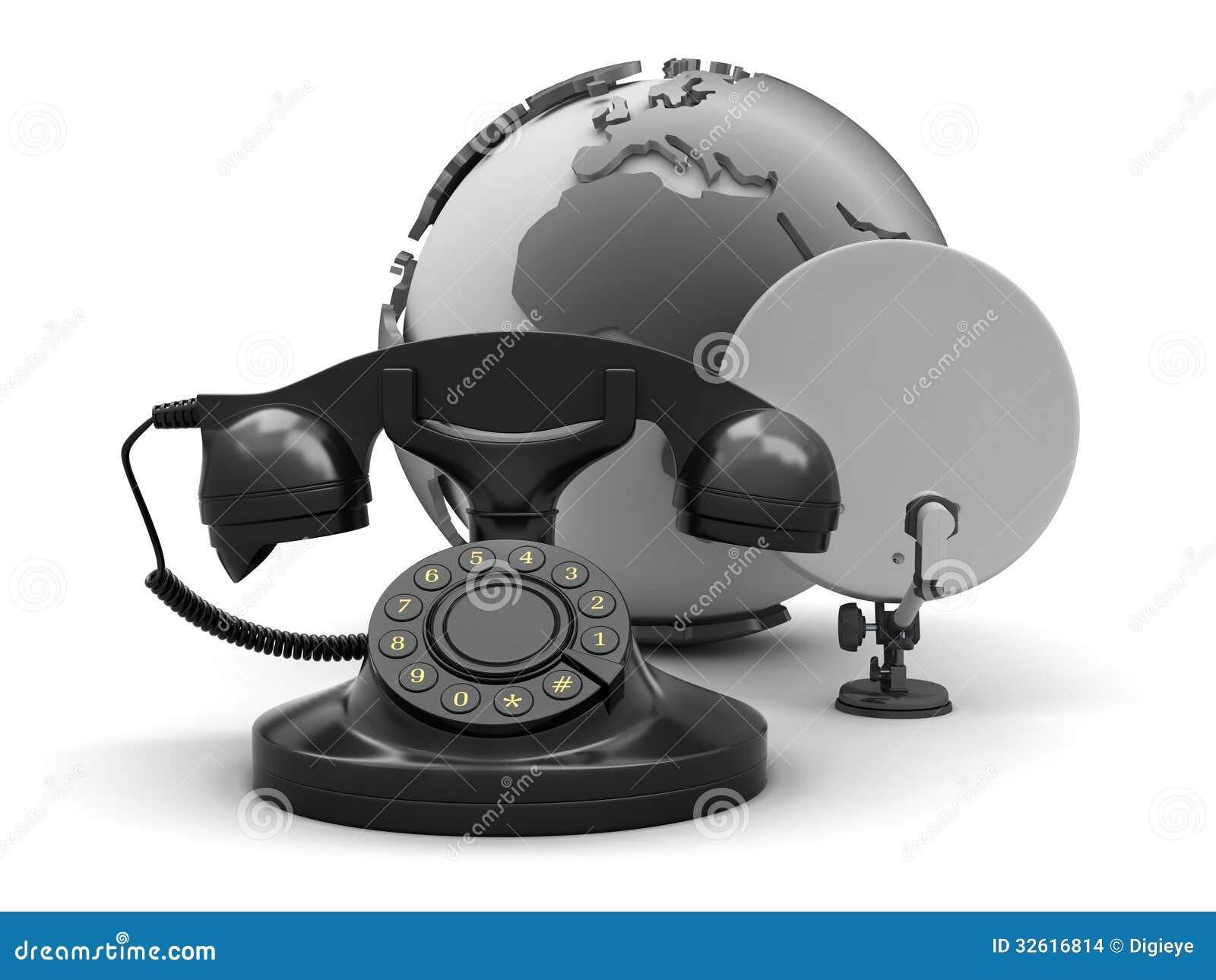 Retro Phone, Earth Globe and Satellite Stock Illustration ...