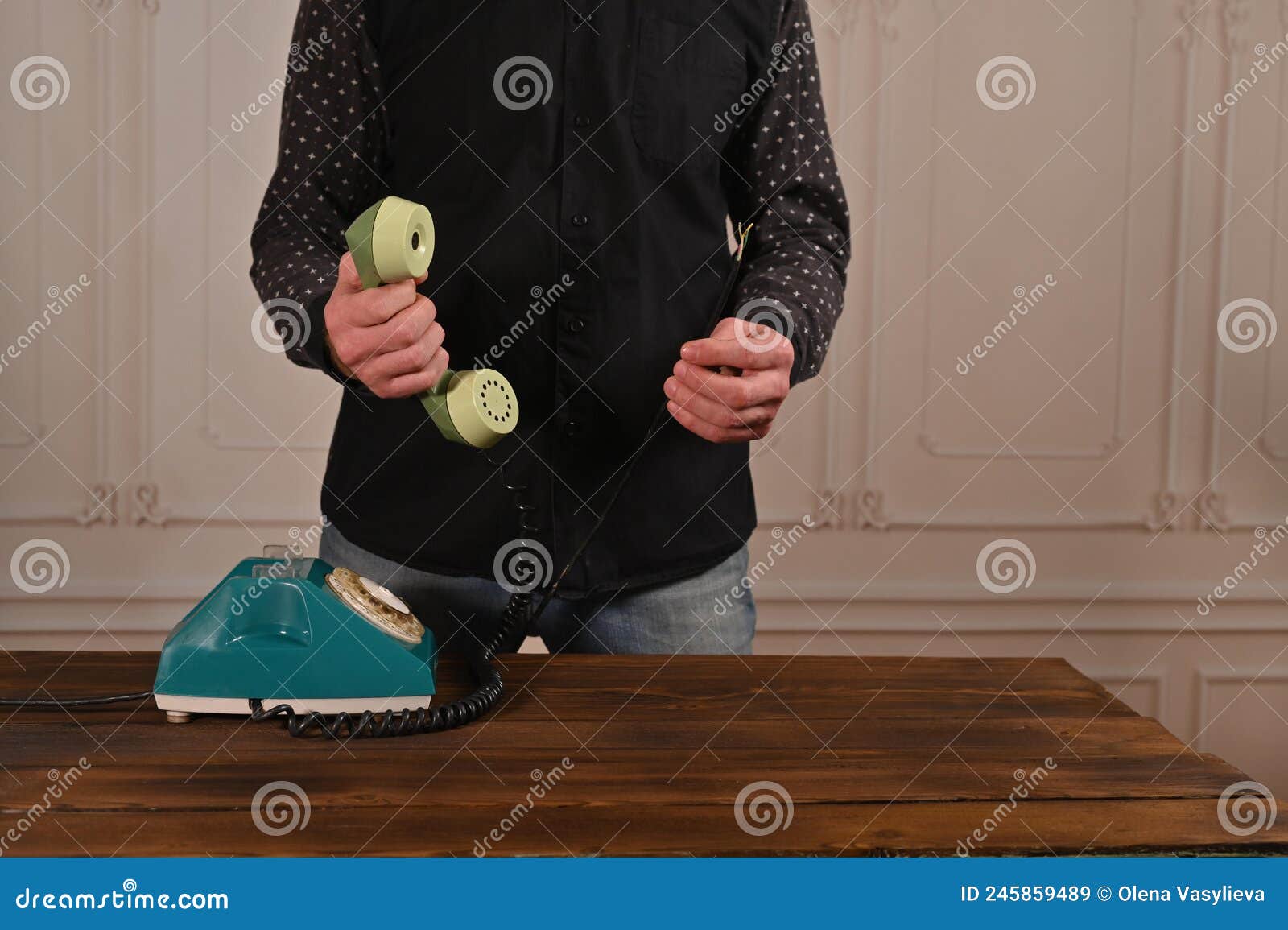 Retro Phone Handset and Dangling Wire Stock Image - Image of horizontal ...