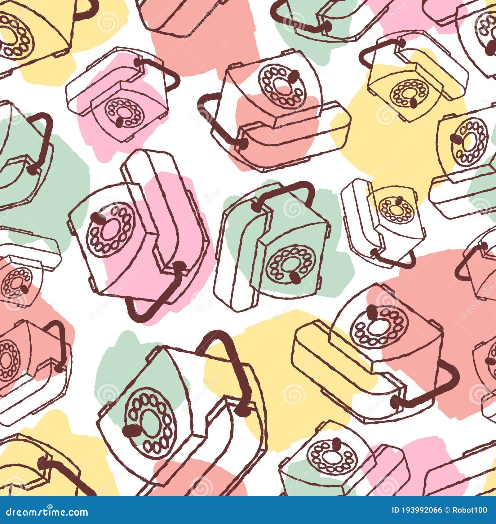 Retro Phone Pattern Seamless. Telephone with Receiver Background ...