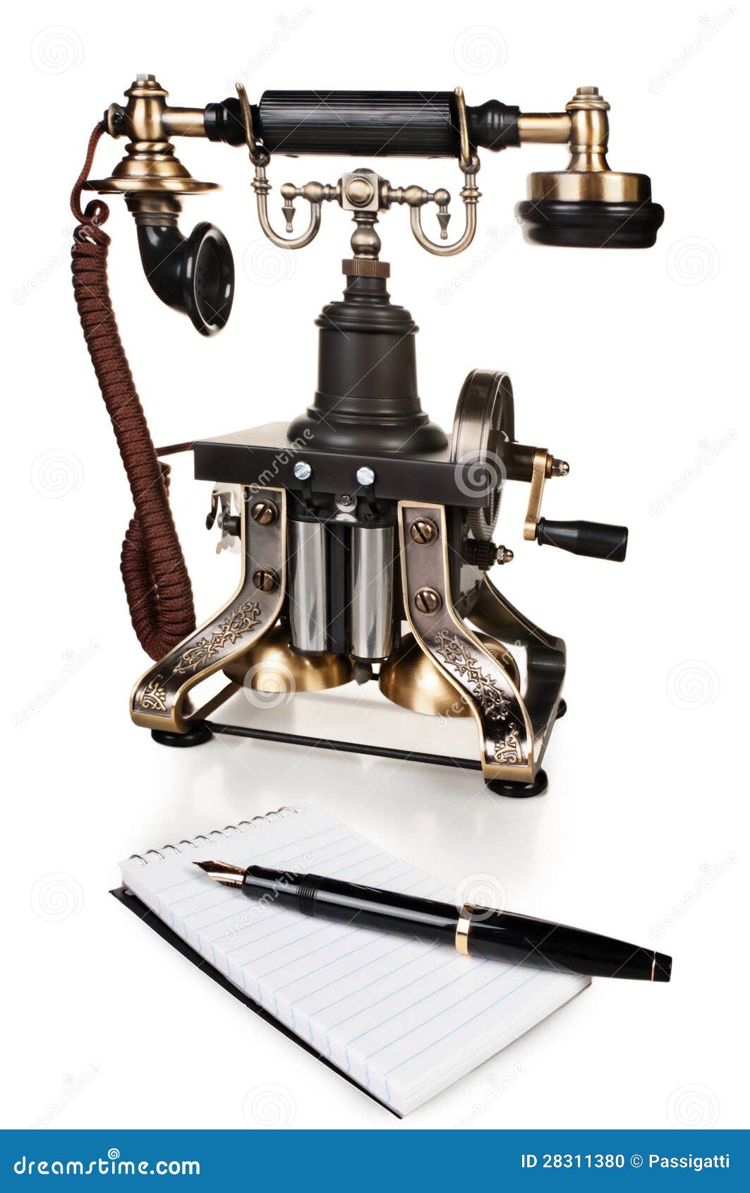 Retro Phone, Pen and Notepad - Vintage Telephone Set Stock Photo ...