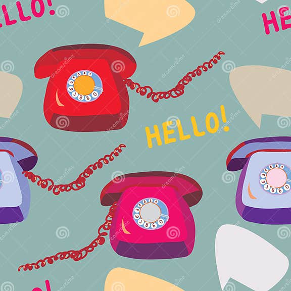 Retro Phone Seamless Funny Pattern Stock Vector - Illustration of hello ...
