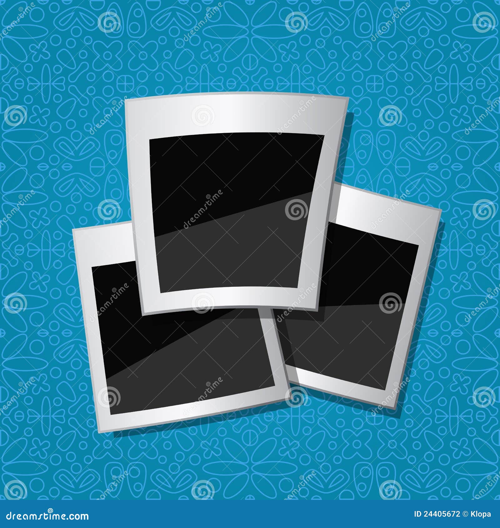 Retro Photo Cards on Blue Pattern Wallpaper Stock Vector - Illustration ...