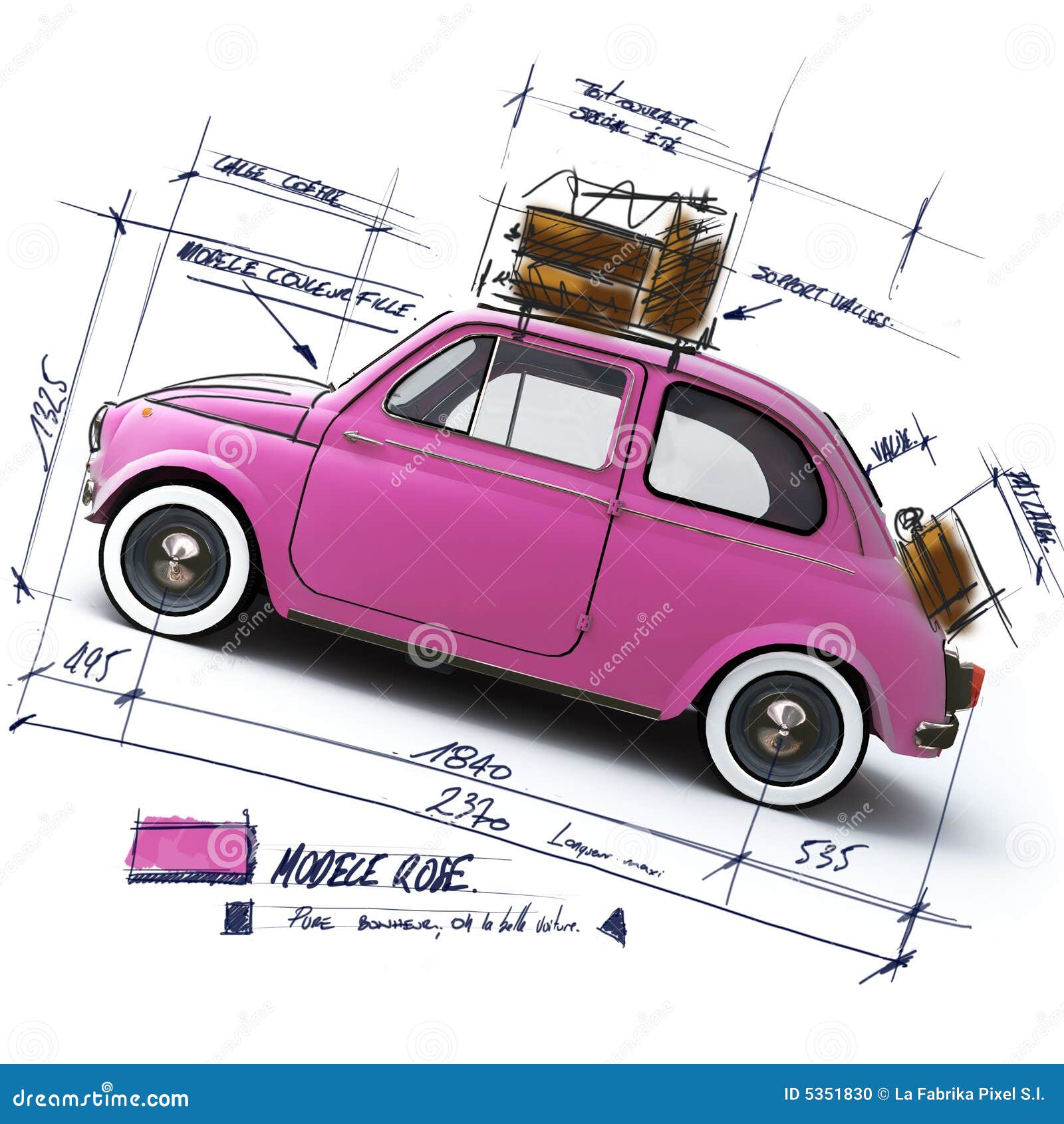 Retro pink car design stock photo. Image of humour, vintage - 5351830