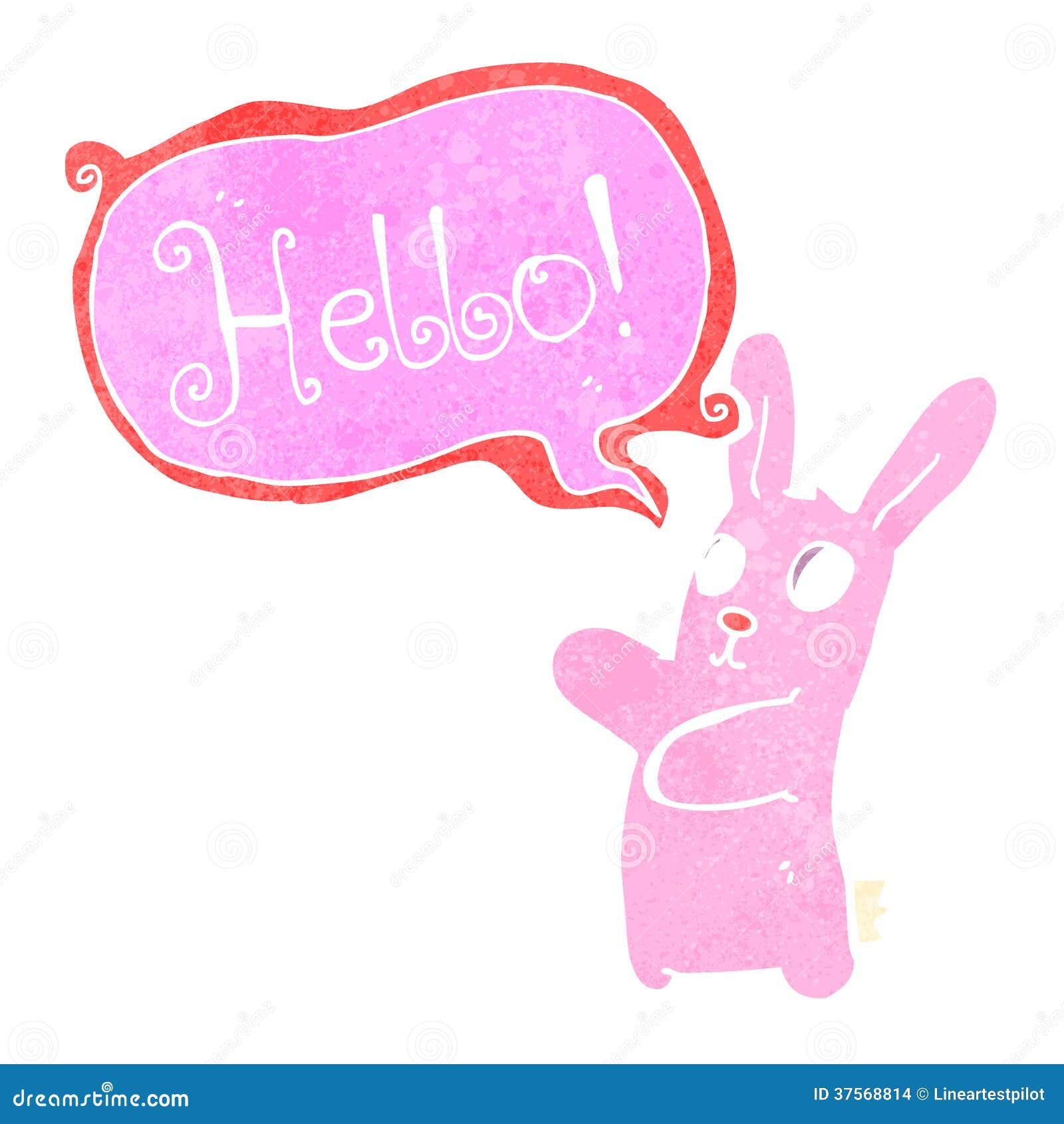 Retro Pink Cartoon Bunny Saying Hello Stock Vector - Illustration of ...