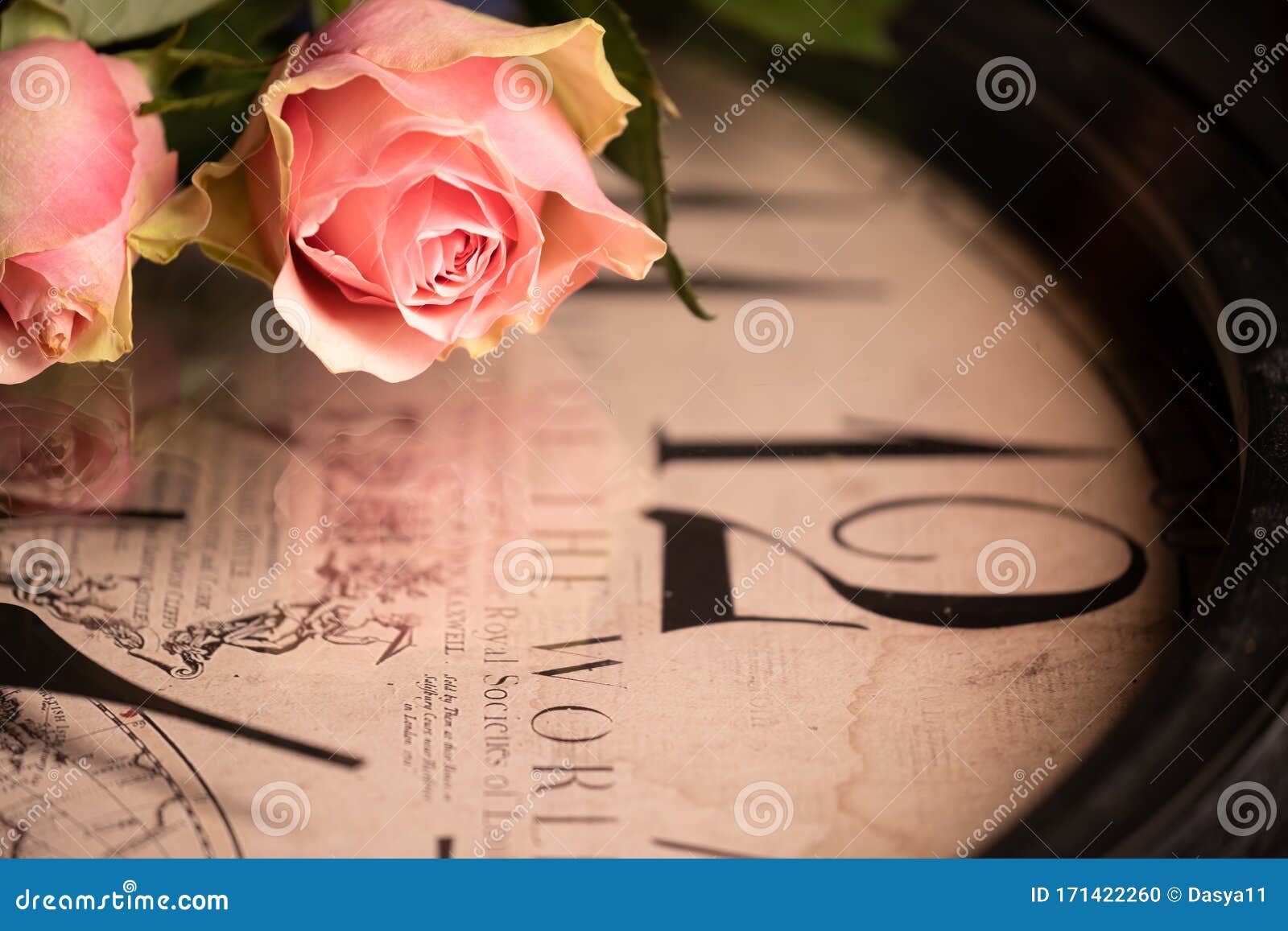 Retro Pink Rose on a Clock Face, Clock Hands Stock Photo - Image of ...
