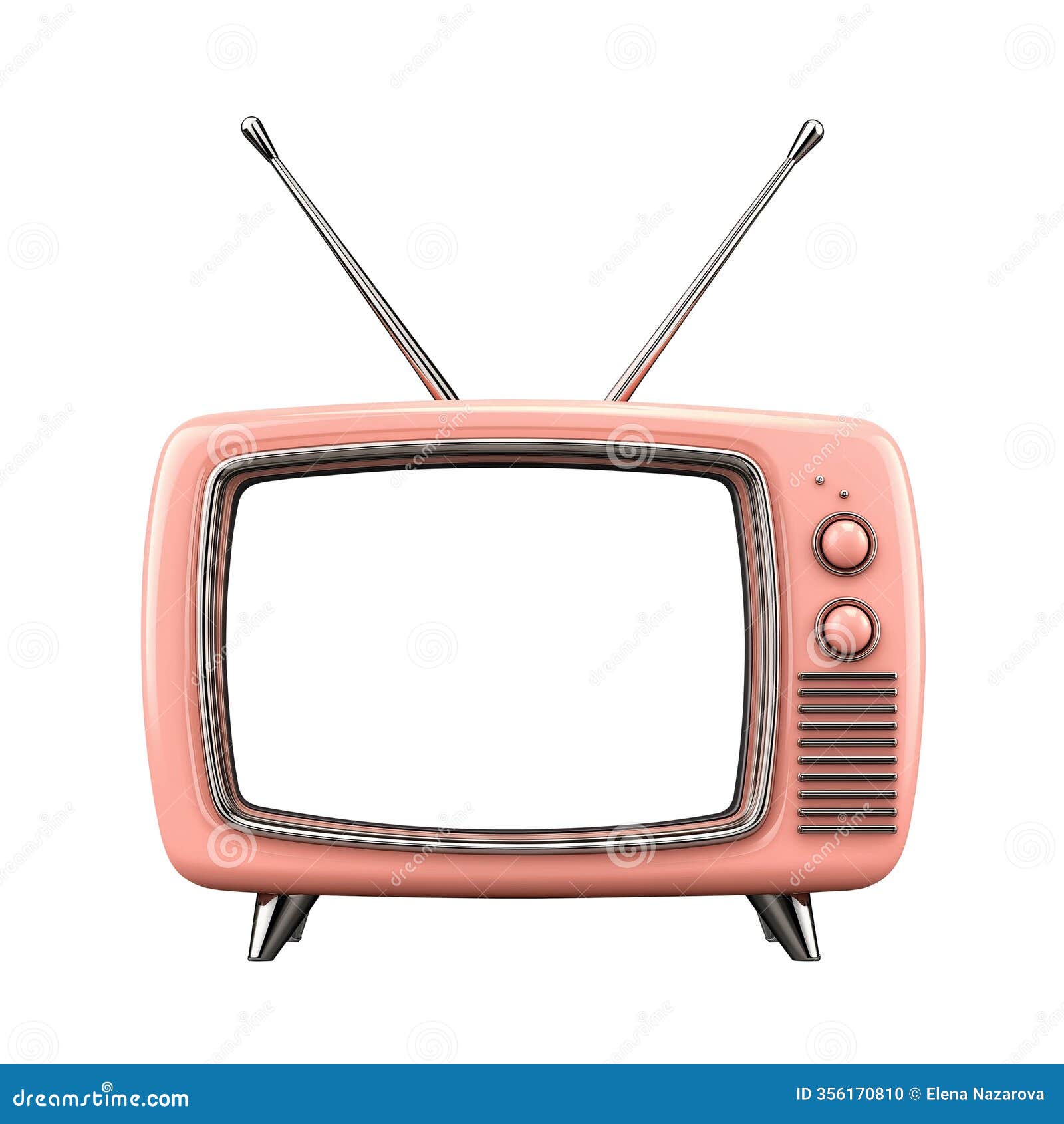 Retro Pink Television with Antennas and Blank Screen Stock Illustration ...