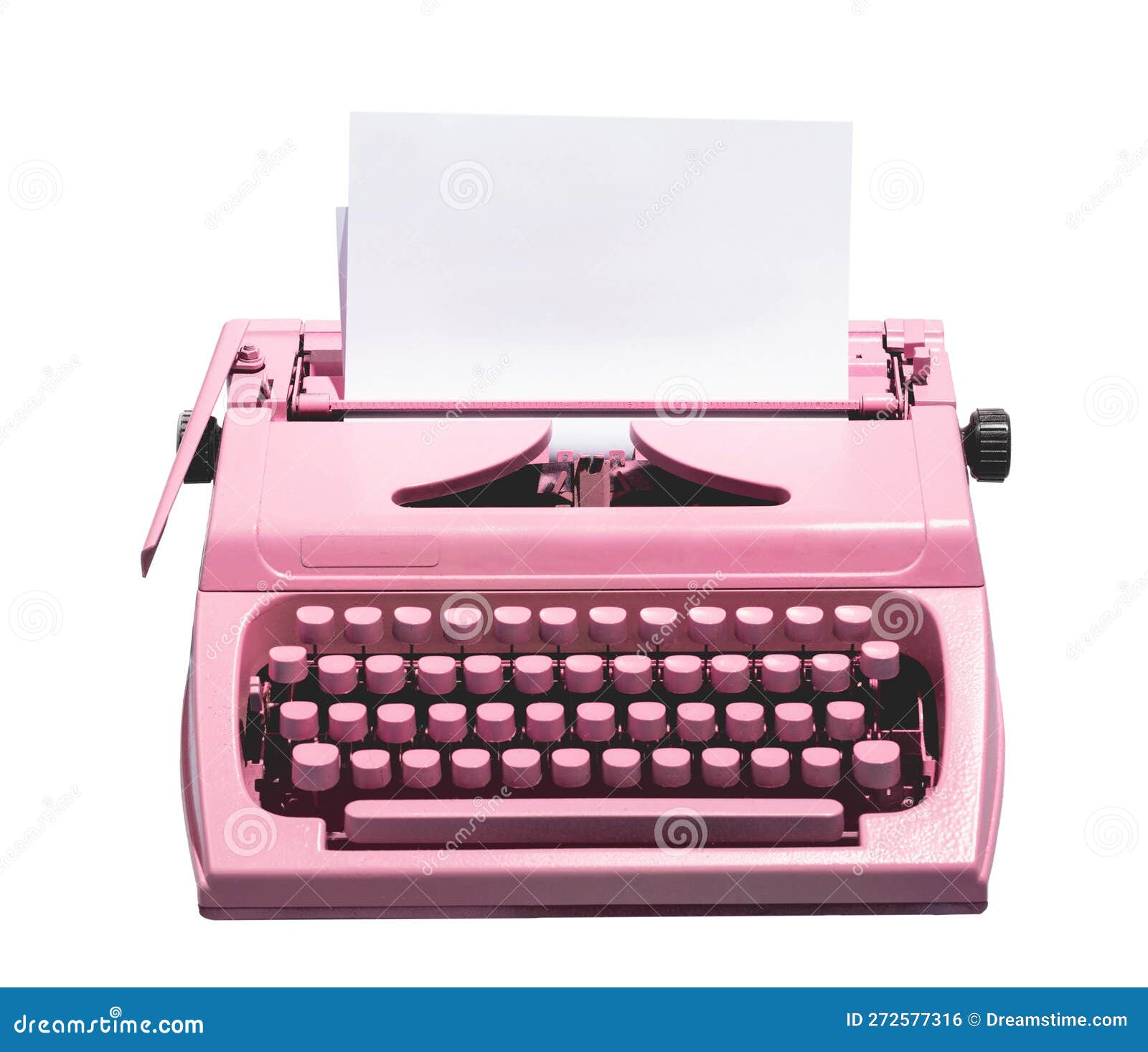 Retro Pink Typewriter with Empty Page. Isolated on White Stock Photo ...