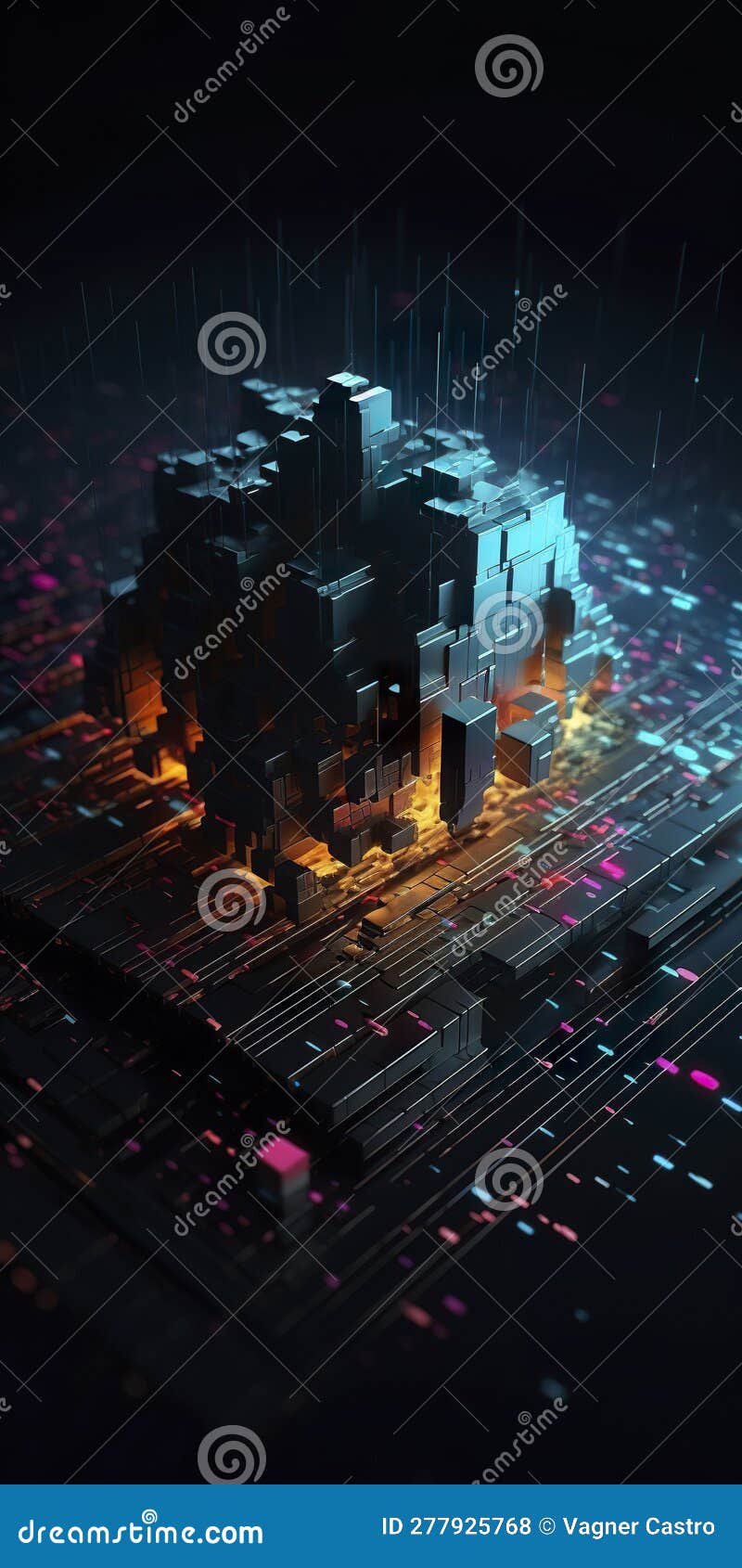 Dark Mode Abstract Digital Pixels Wallpaper. Retro Pixel Abstract ...