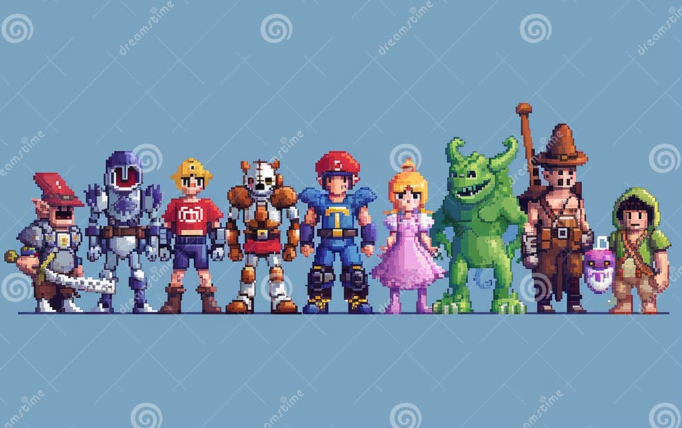 Retro Pixel Art Characters A Collection Of Pixel Art Characters From Old Video Games In Vivid