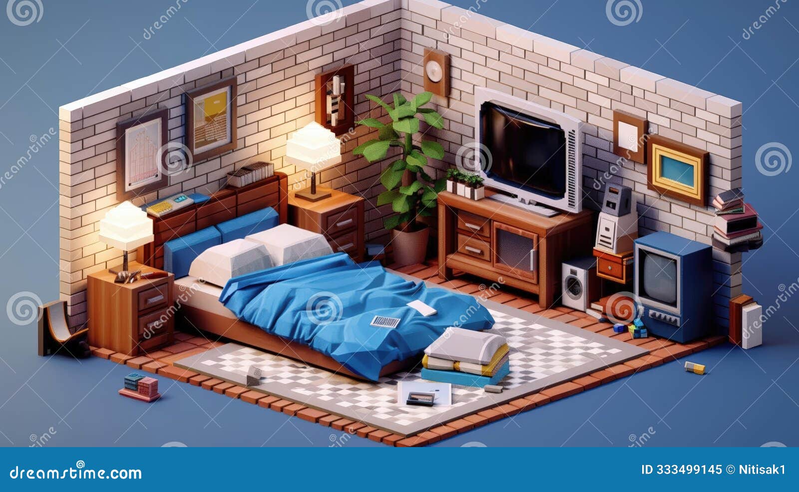 Retro Pixel Art Isometric Room Interiors Stock Illustration ...