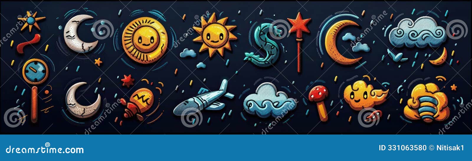 Retro Pixel Art Weather Icon Set Stock Illustration - Illustration of ...