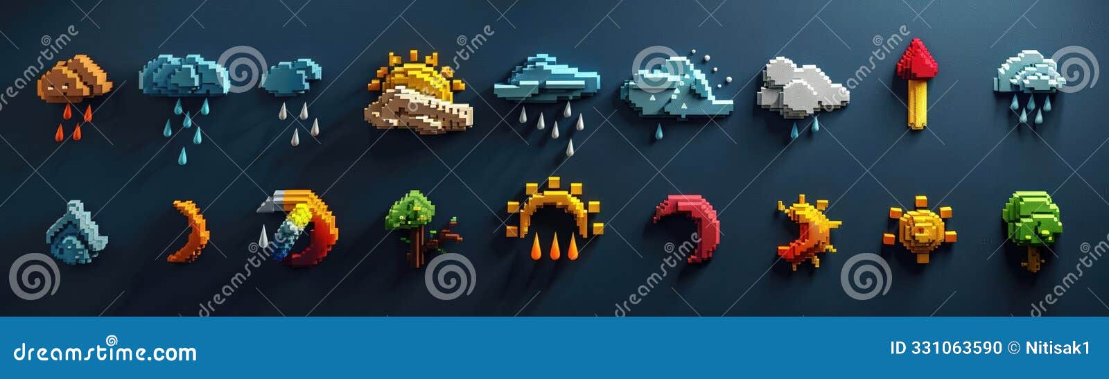 Retro Pixel Art Weather Icon Set Stock Illustration - Illustration of ...