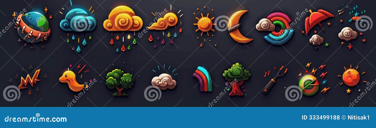 Retro Pixel Art Weather Icon Set Stock Illustration - Illustration of ...