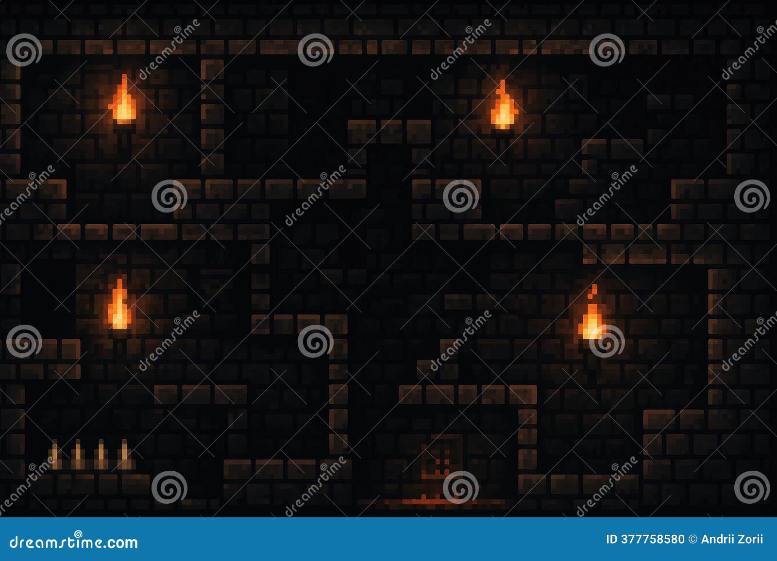 Pixel Art Dungeon Scene With Glowing Archway For Video Game Background ...