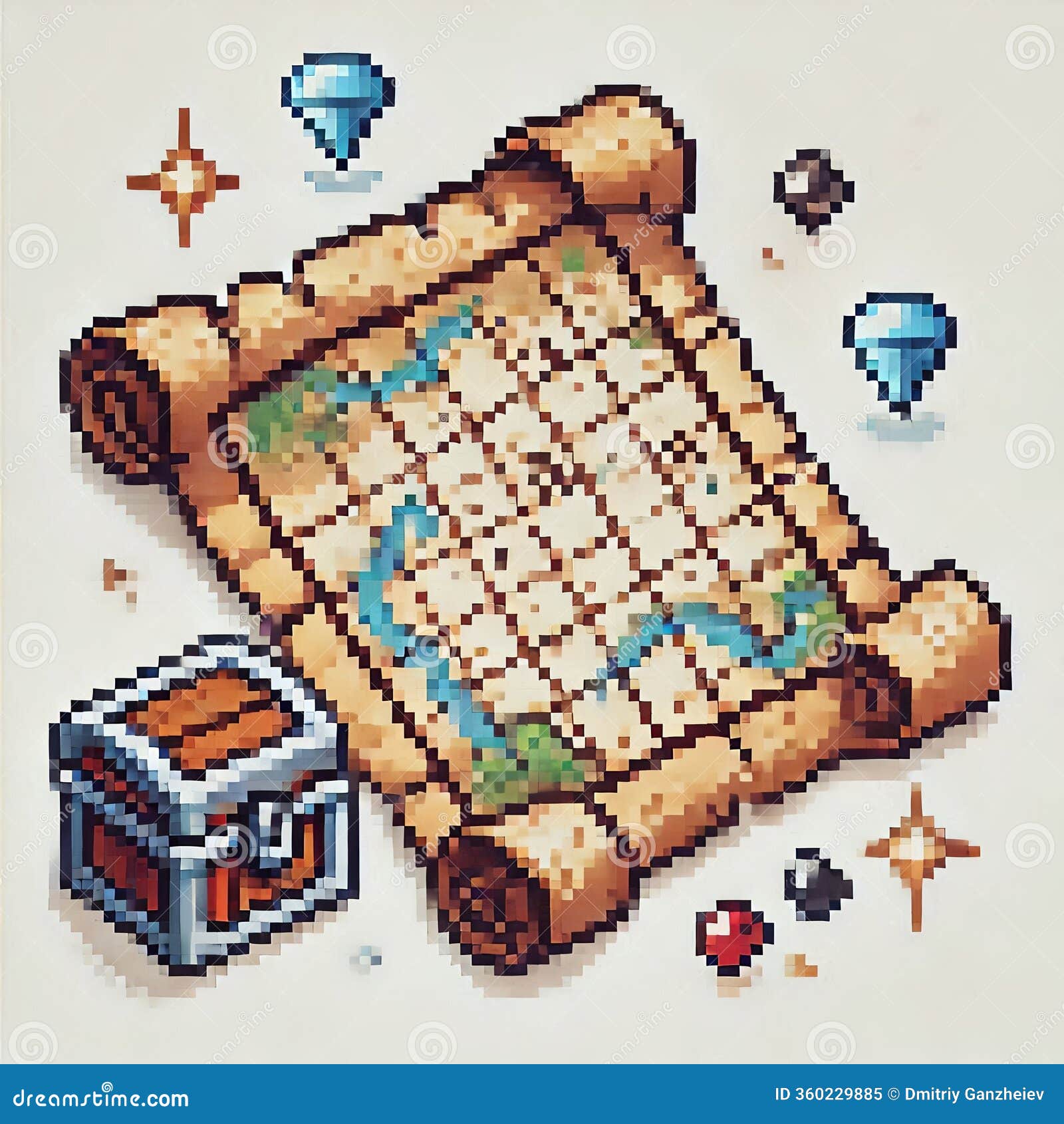 Retro Pixel Island Map stock illustration. Illustration of navigation ...