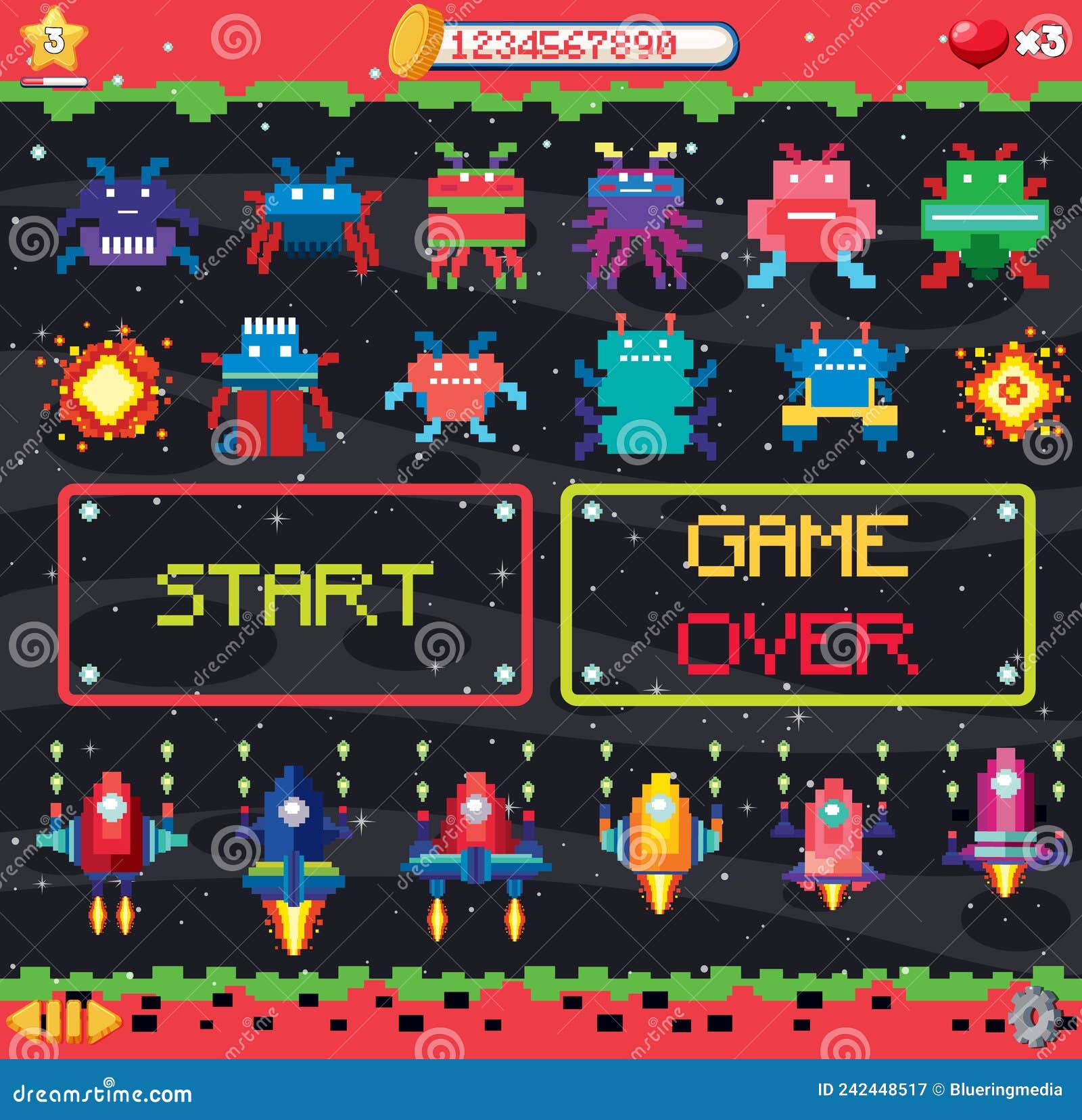 Retro Pixel Space Game Interface Stock Vector - Illustration of ... Retro Pixel Space Game Interface Stock Vector - Illustration of ...