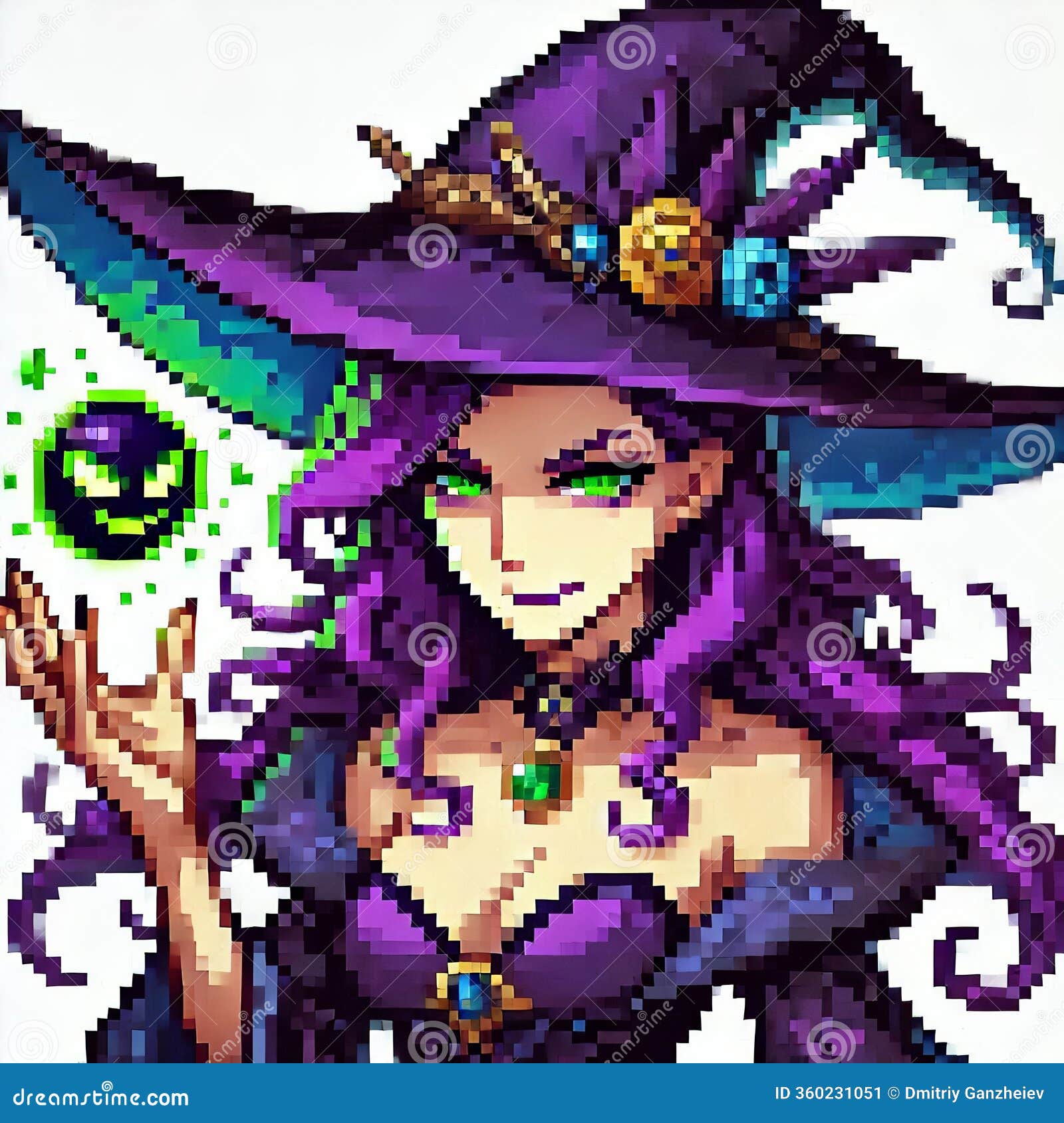 Pixel Art Witch Bats Full Moon Background - Halloween Pixel Art Illustration Party Decor ...