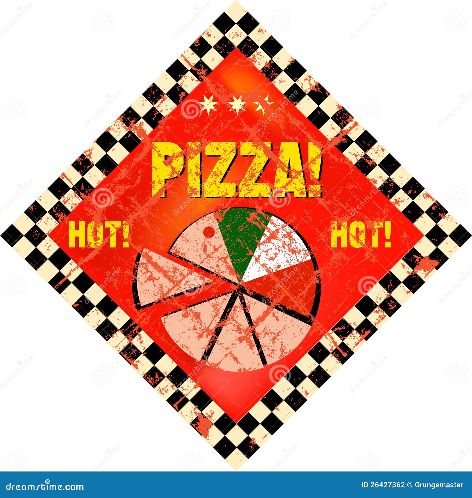 Retro Pizza Sign, Poster, Template Or Pizza Box Design Cartoon Vector ...