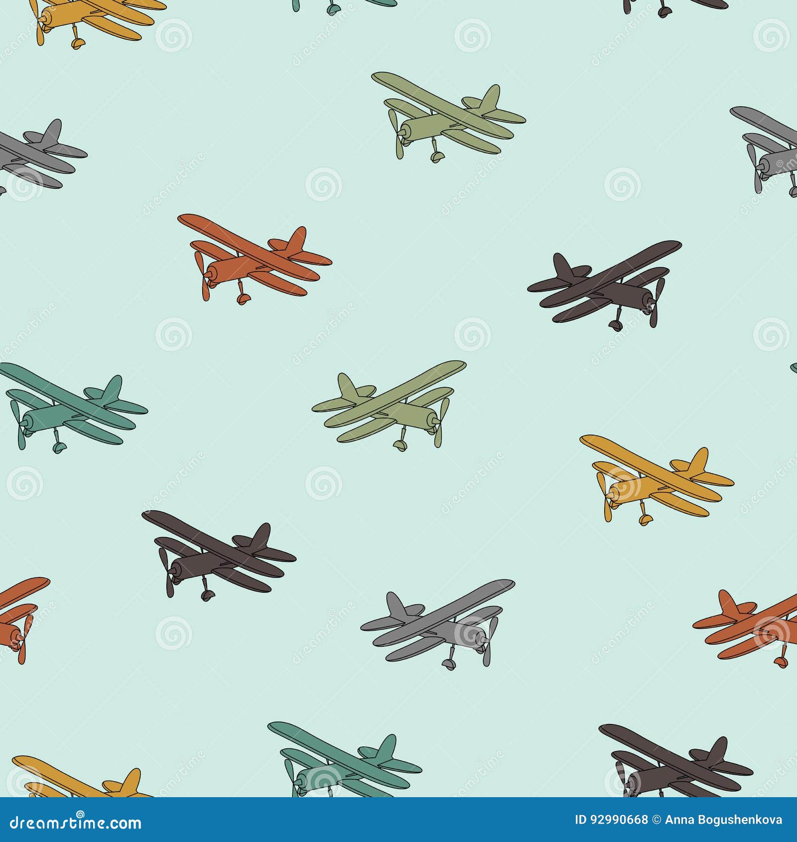 Retro Planes in Different Trendy Colors Seamless Pattern Stock Vector ...