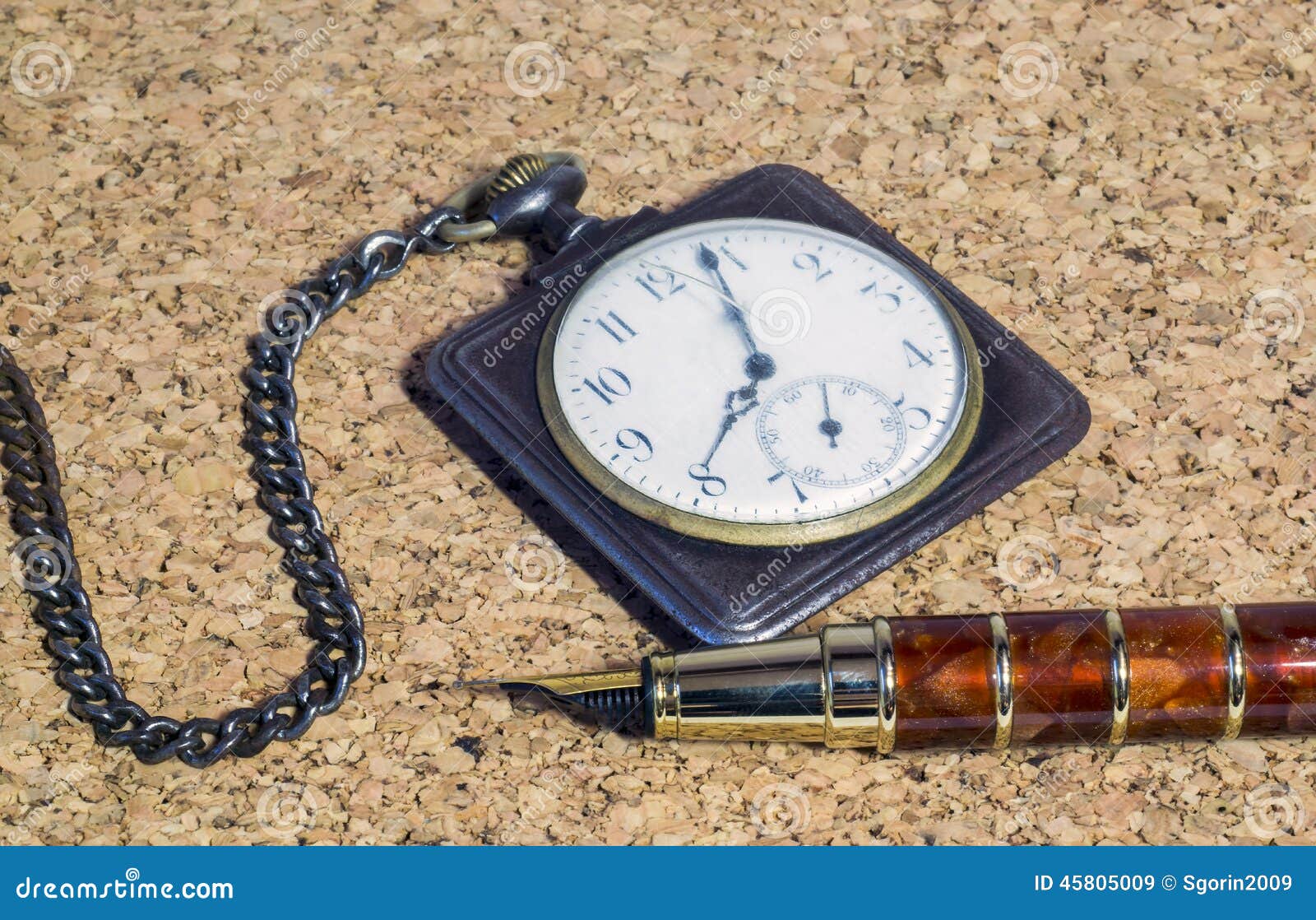 Retro pocket watch and pen stock image. Image of oldschool - 45805009