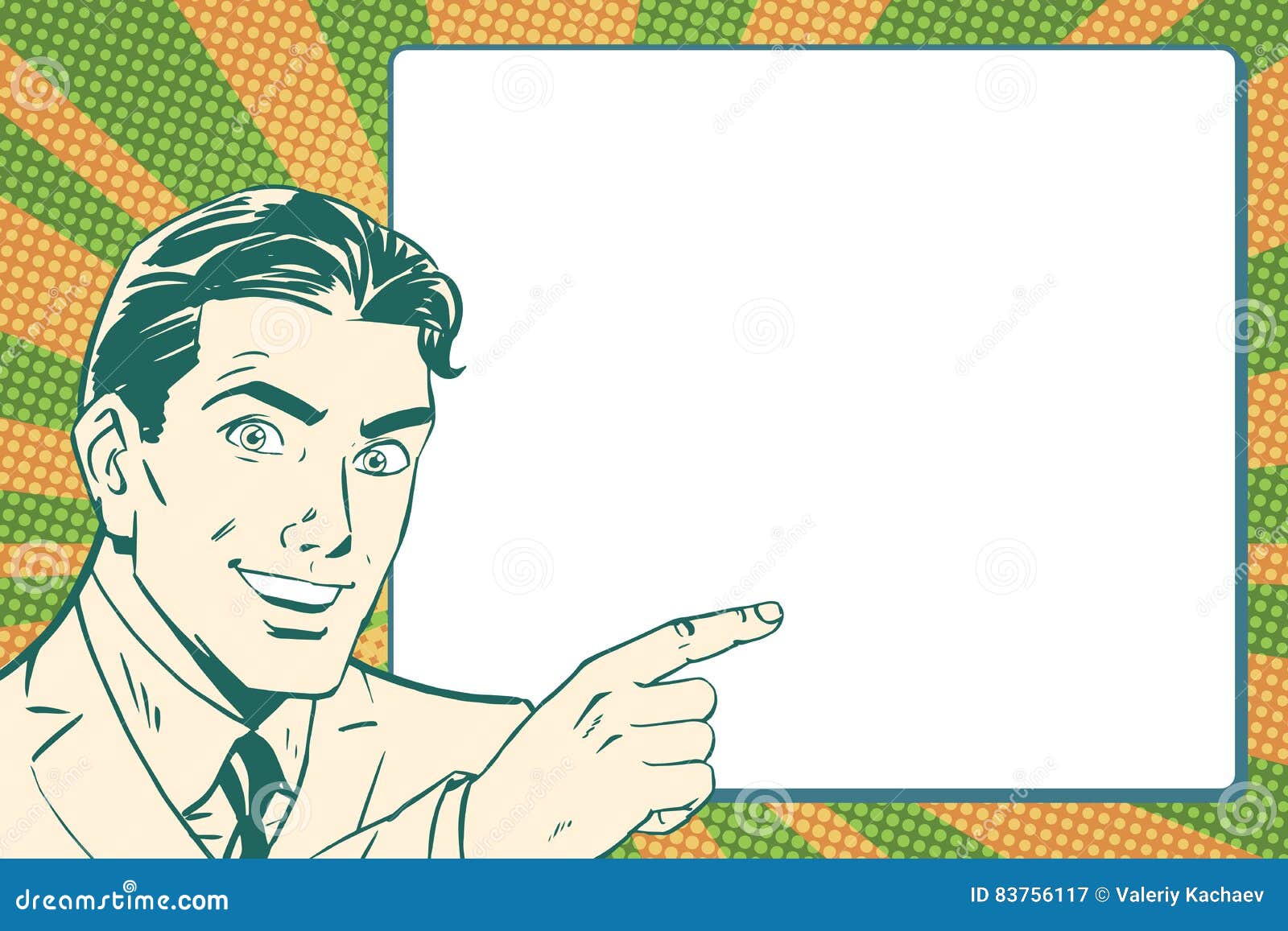 Retro Pop Art Businessman Points To the Poster Stock Vector ...