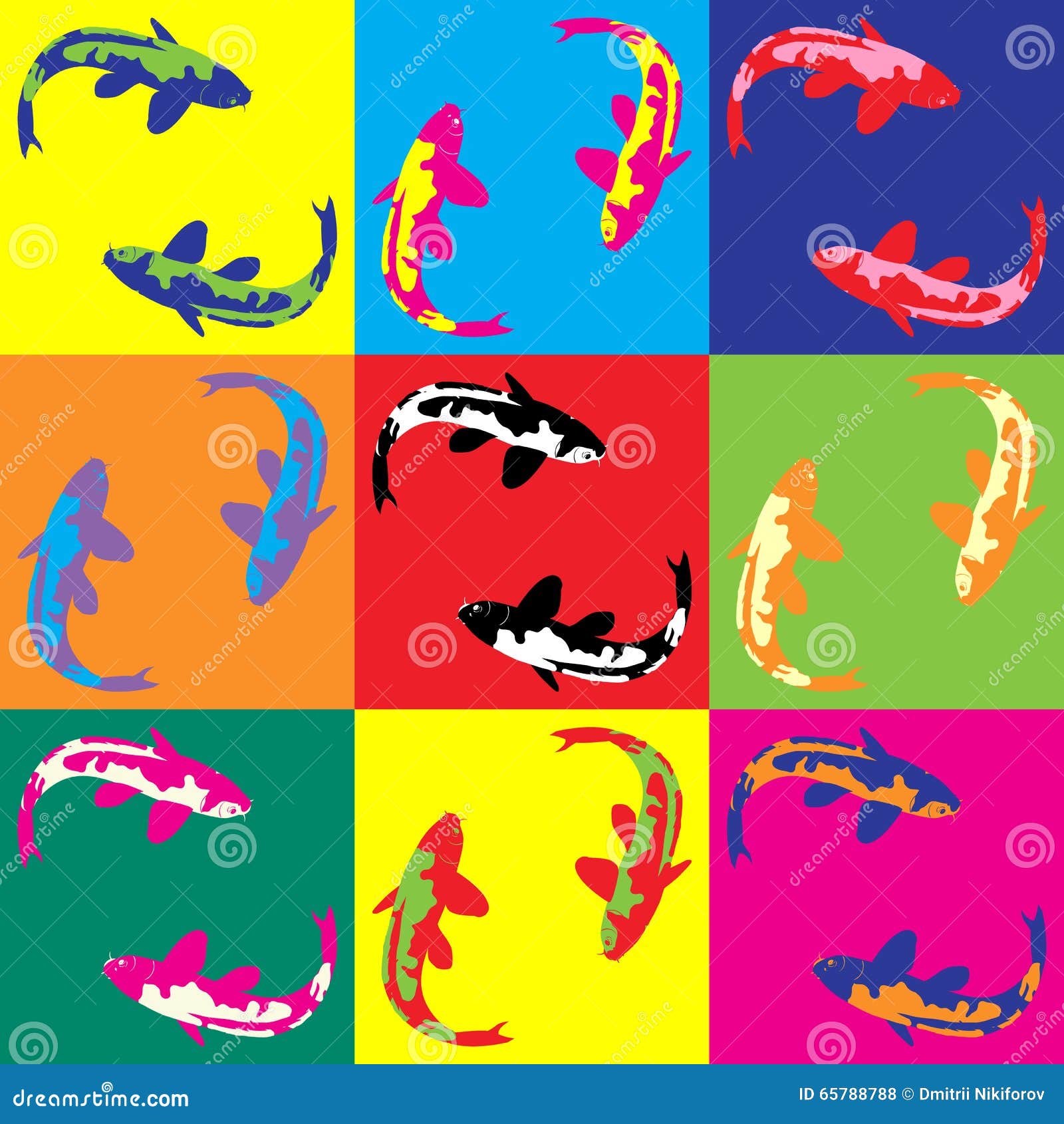 Retro Pop Art Illustration Fish Koi Stock Vector - Illustration of ...