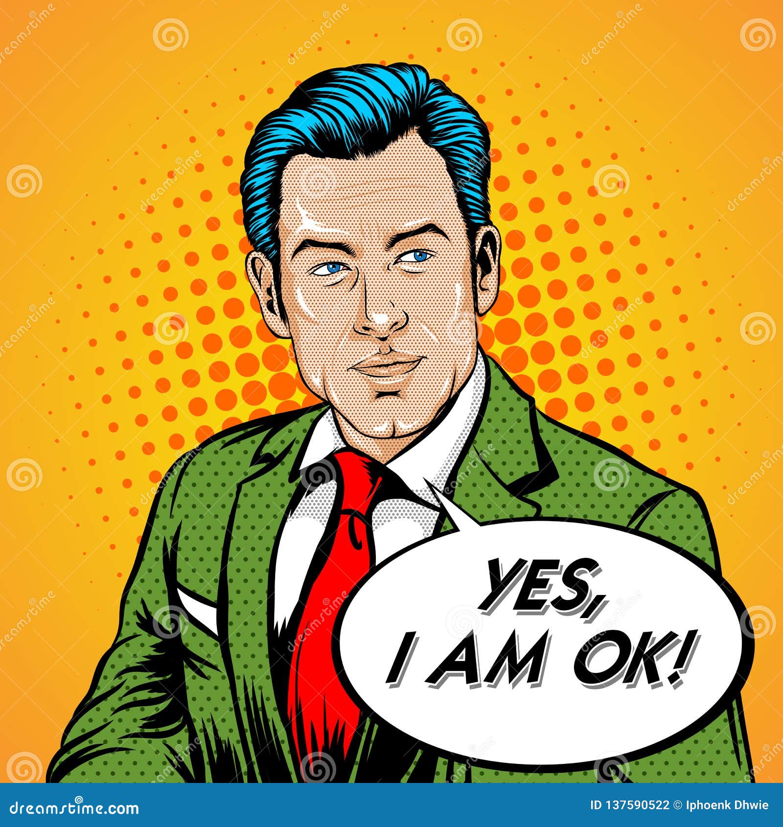 Retro Pop Art. a Man Calm and Say OK with Speech Bubble Stock Vector ...