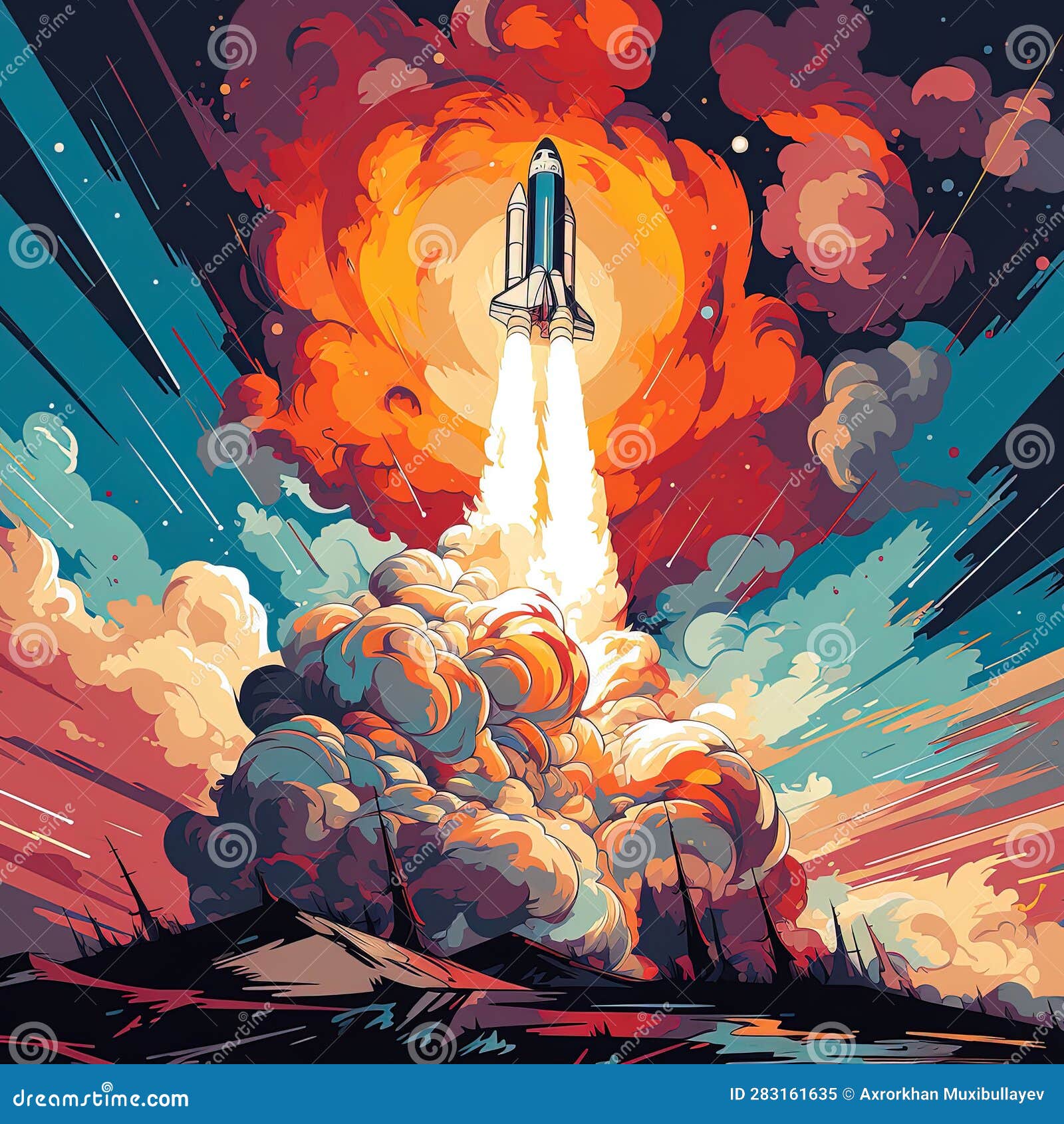 Pop Art, Rocket Launch Illustration Stock Illustration - Illustration ...