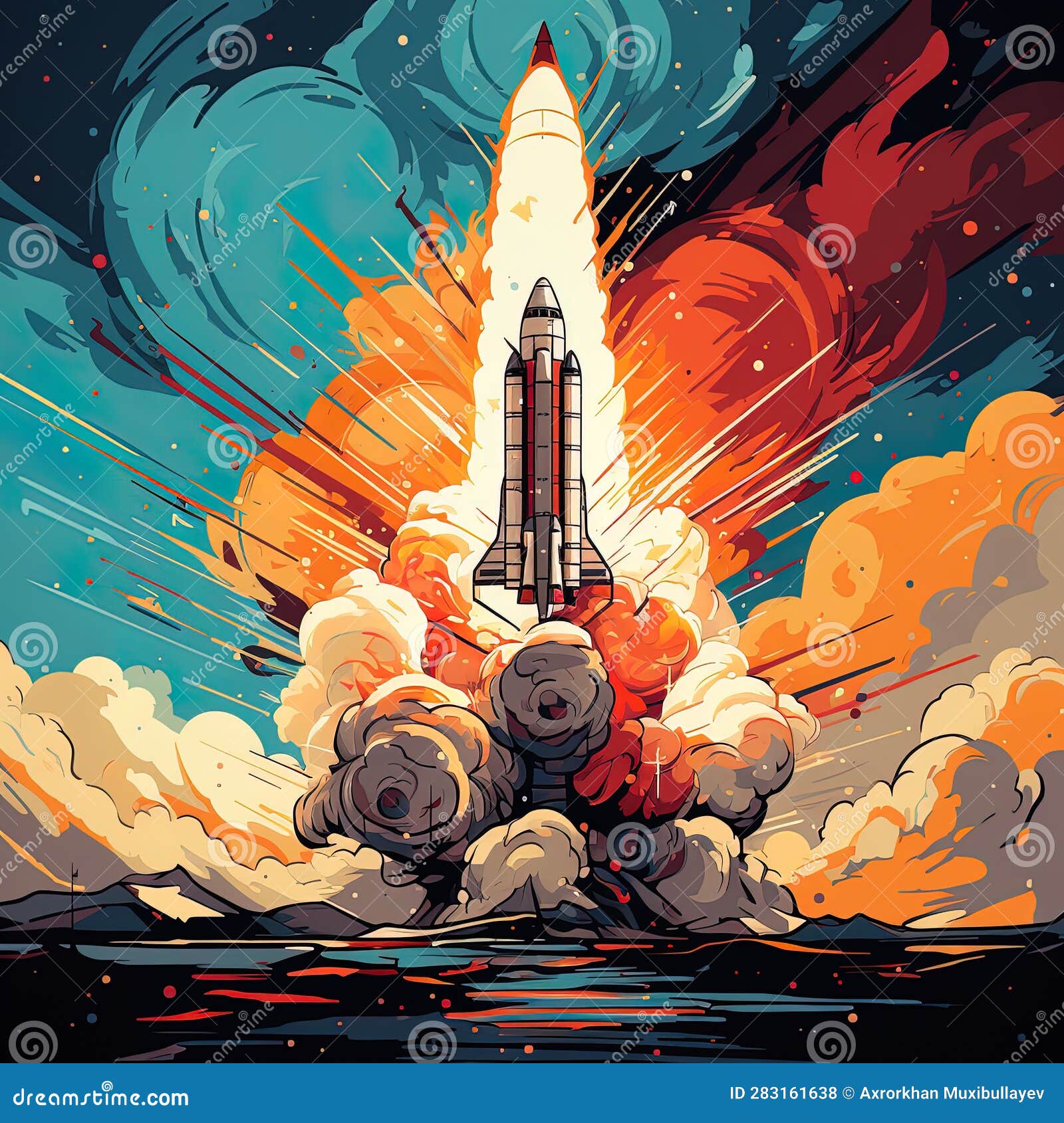 Pop Art, Rocket Launch Illustration Stock Illustration - Illustration ...