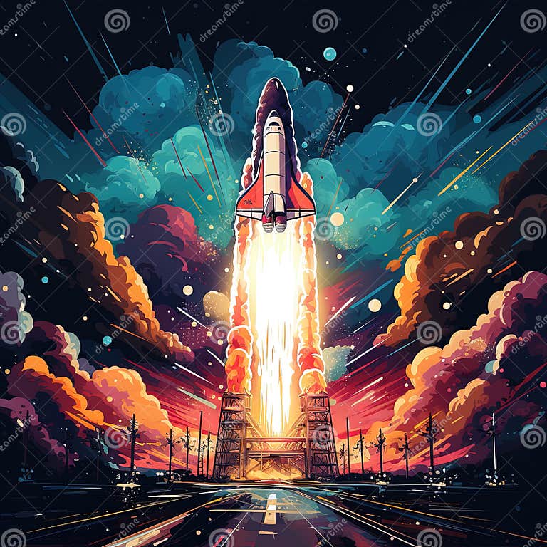 Pop Art, Rocket Launch Illustration Stock Illustration - Illustration ...