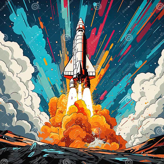 Pop Art, Rocket Launch Illustration Stock Illustration - Illustration ...