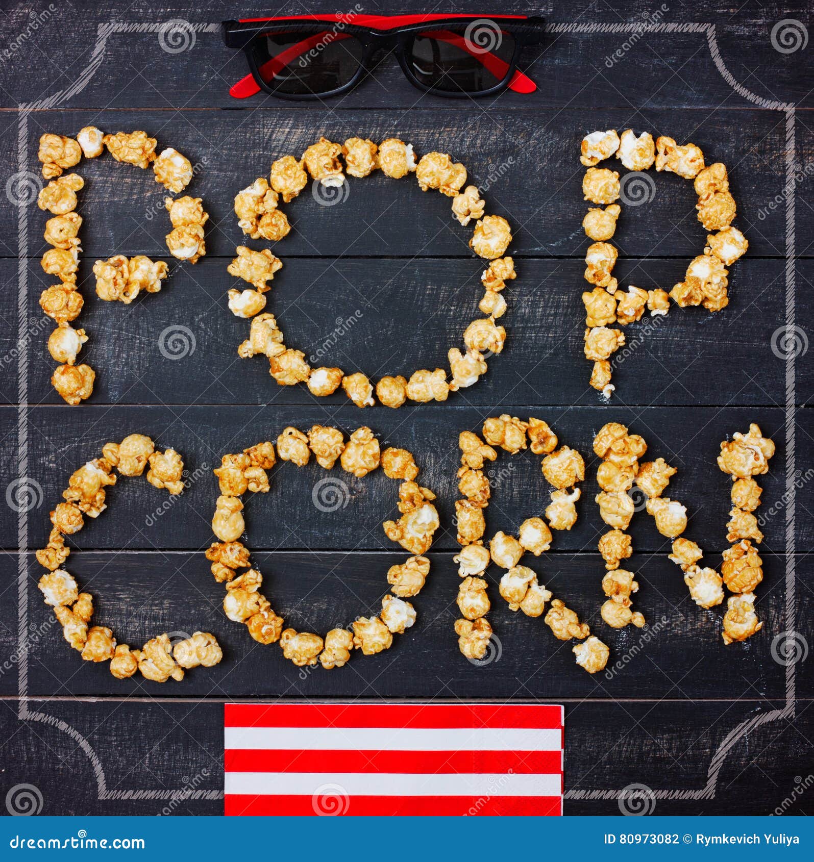 Retro Popcorn Cinema Design with Glasses and Napkin Stock Illustration ...