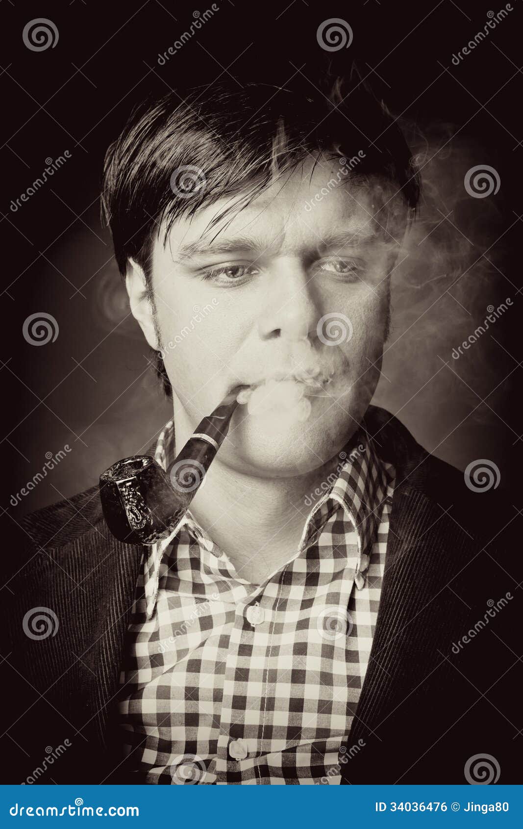 Retro Portrait of a Gentleman Smoking Pipe Stock Photo - Image of ...