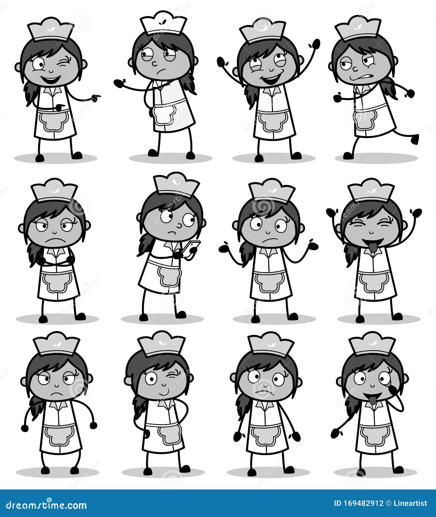 Retro Poses of Female Cartoon Waitress - Set of Concepts Vector ... Retro Poses of Female Cartoon Waitress - Set of Concepts Vector ...